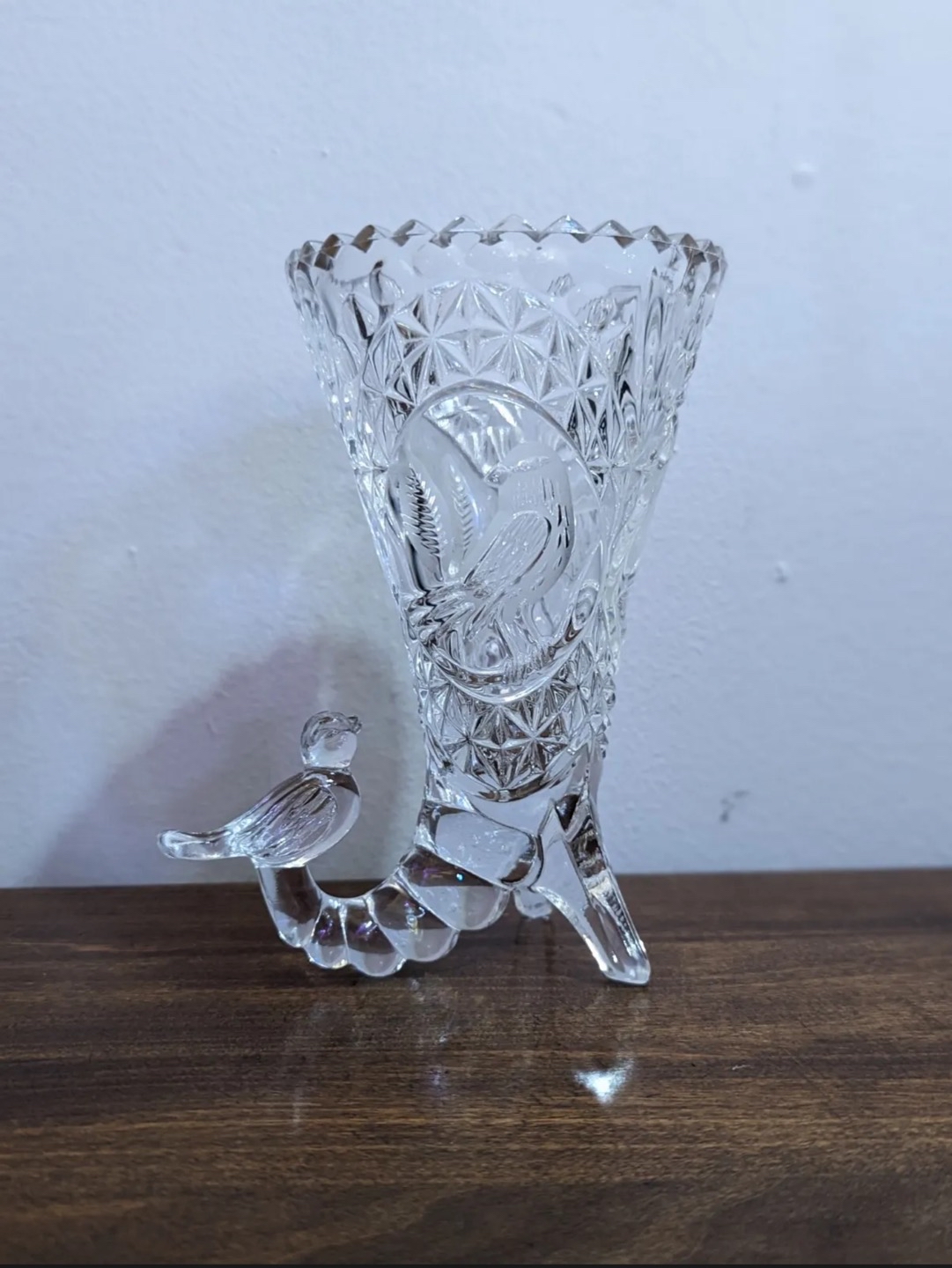 Vintage Lead Crystal Hofbauer Horn Of Plenty Clear Vase
