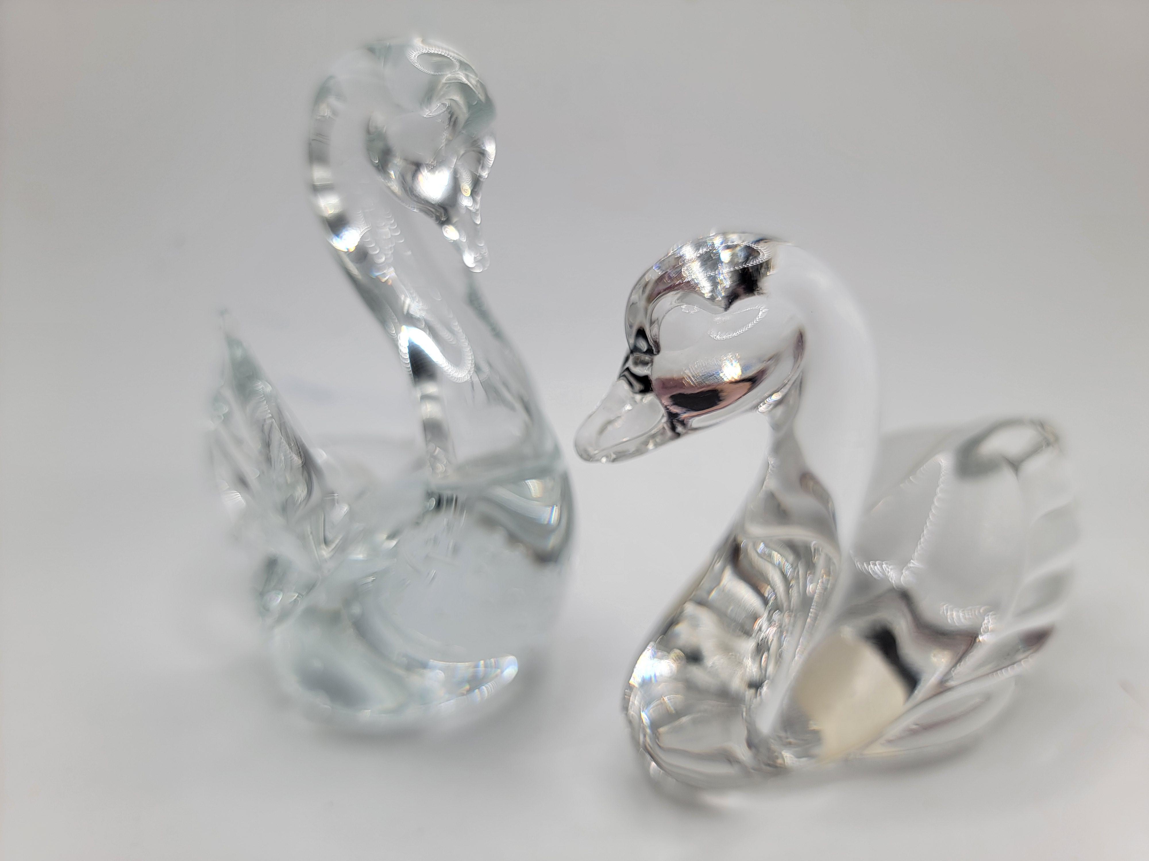 Vintage Set of Glass Swans. Princess House 24% Lead Crystal. 2" Tall.