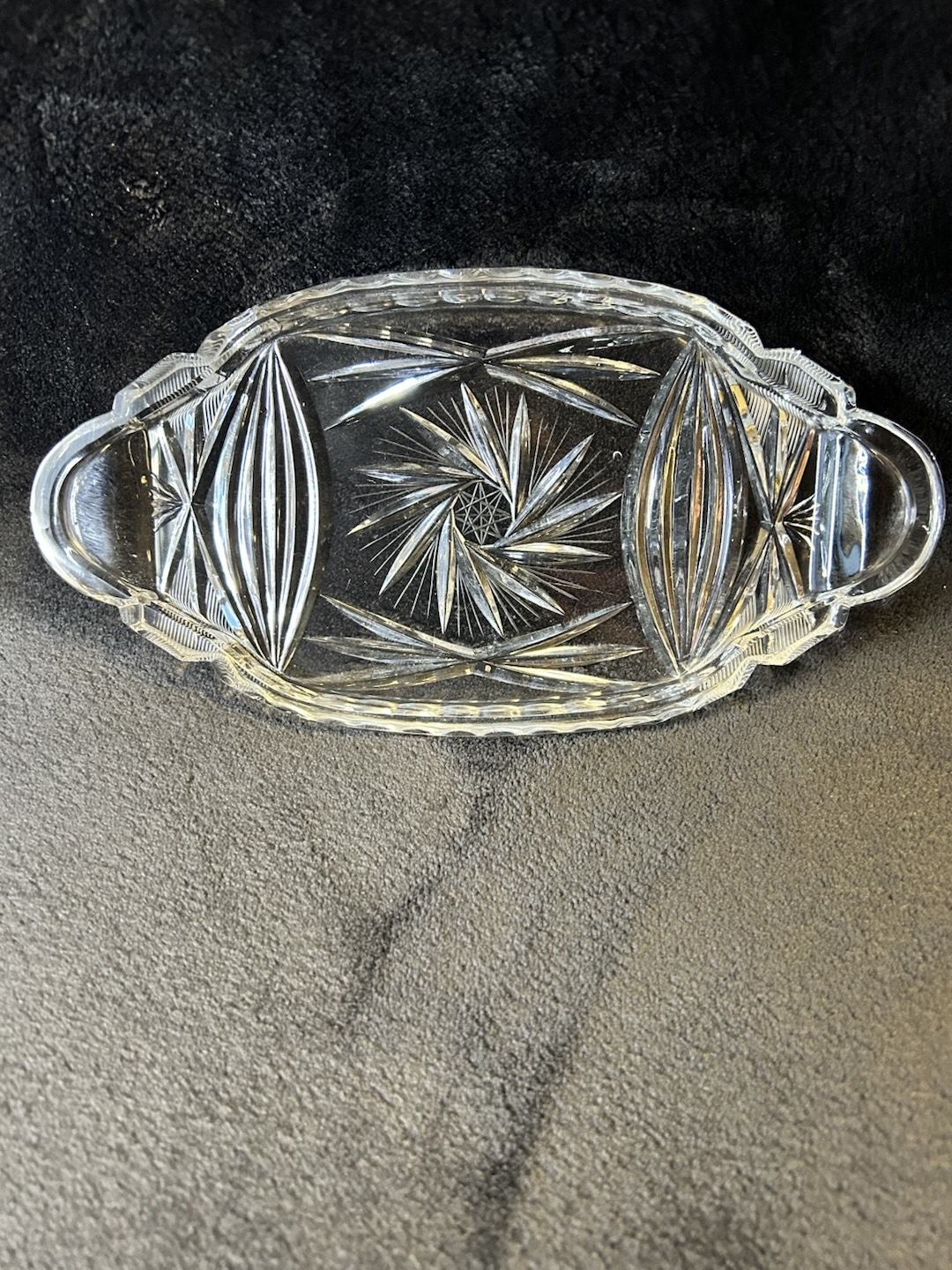 RETRO VINTAGE HAND CUT CRYSTAL GLASS RELISH DISH POLAND PINWHEEL DESIGN