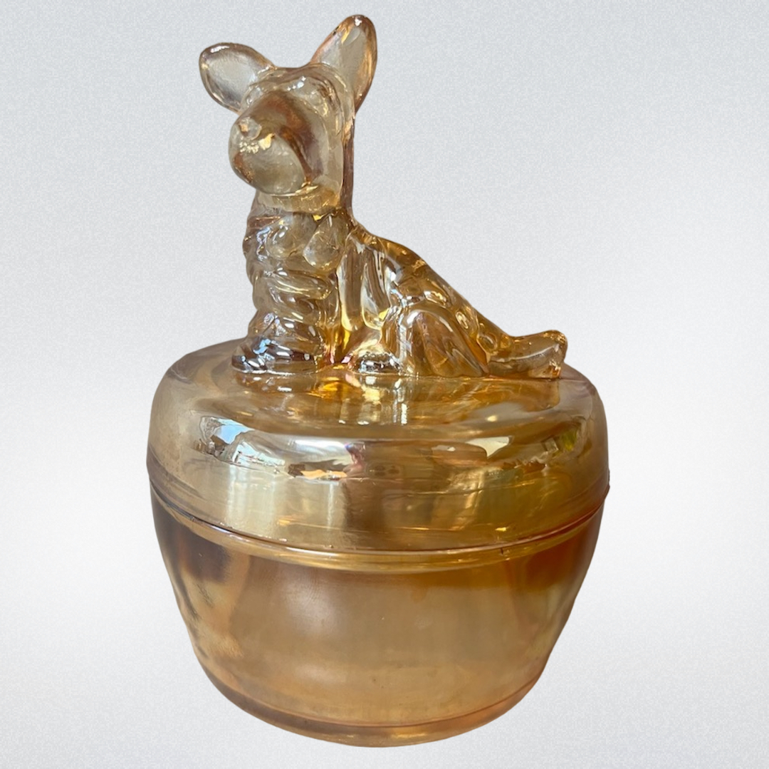 Jeanette Glass Company Marigold Scottie Dog Powder Dish