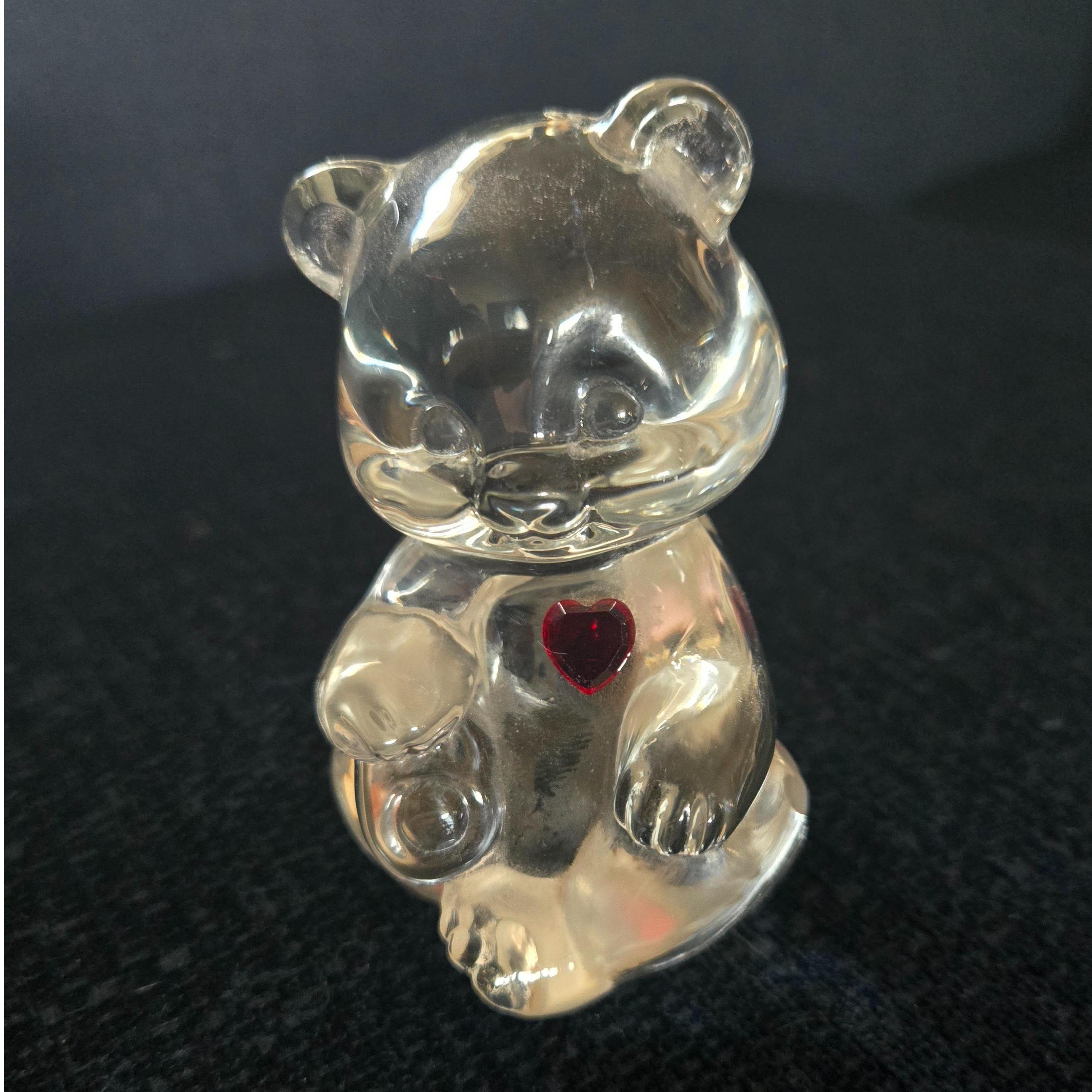 Fenton July Clear Glass Bear With Ruby Red Birthstone Gem