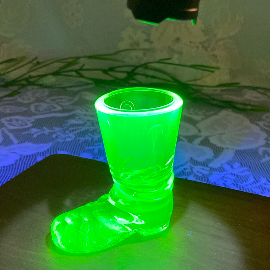 Yellow Uranium Glass Boot Shot Glass