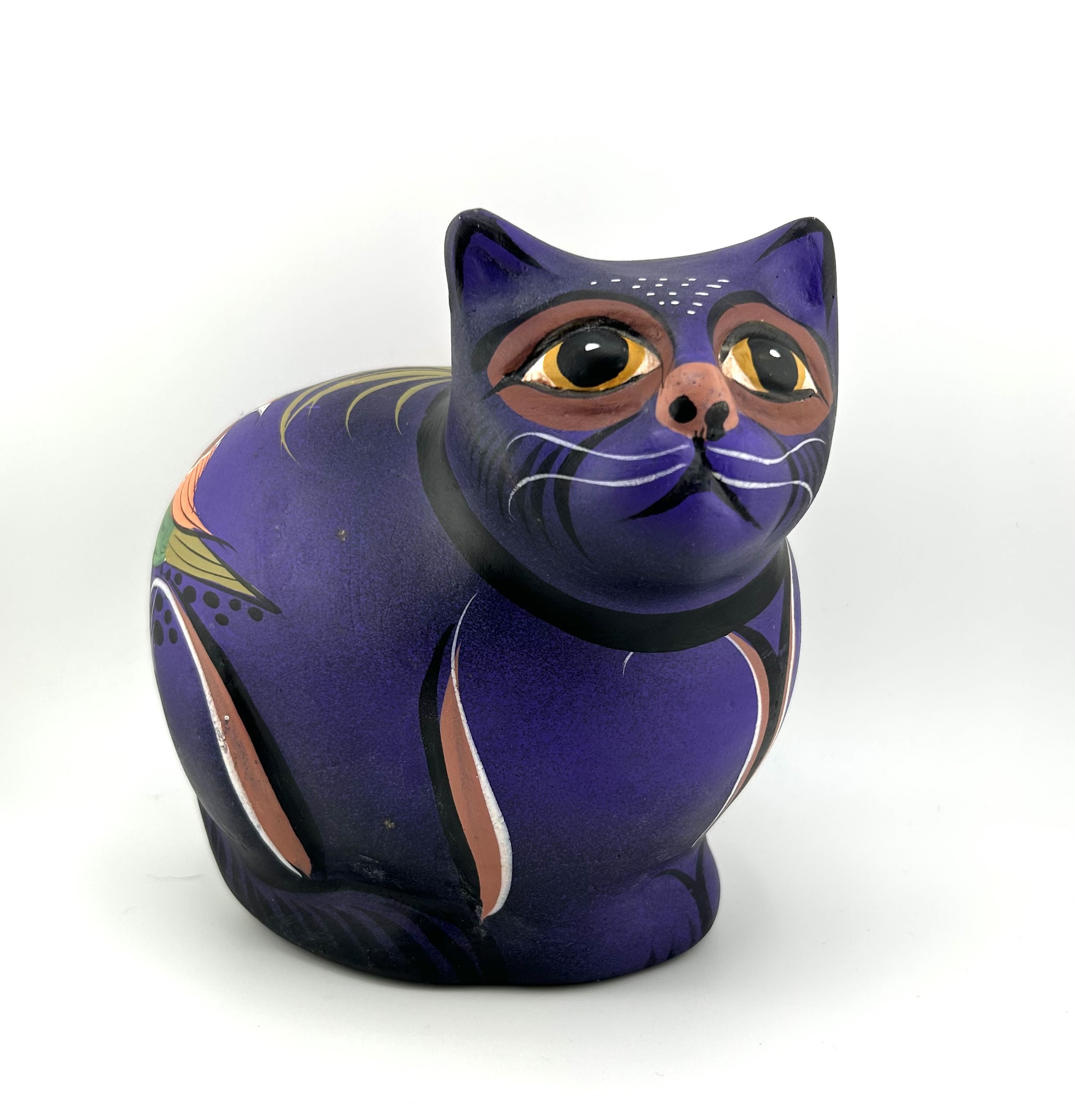 Hand Painted Mexican Pottery Cat 6"x 4.5"x 6" *READ*