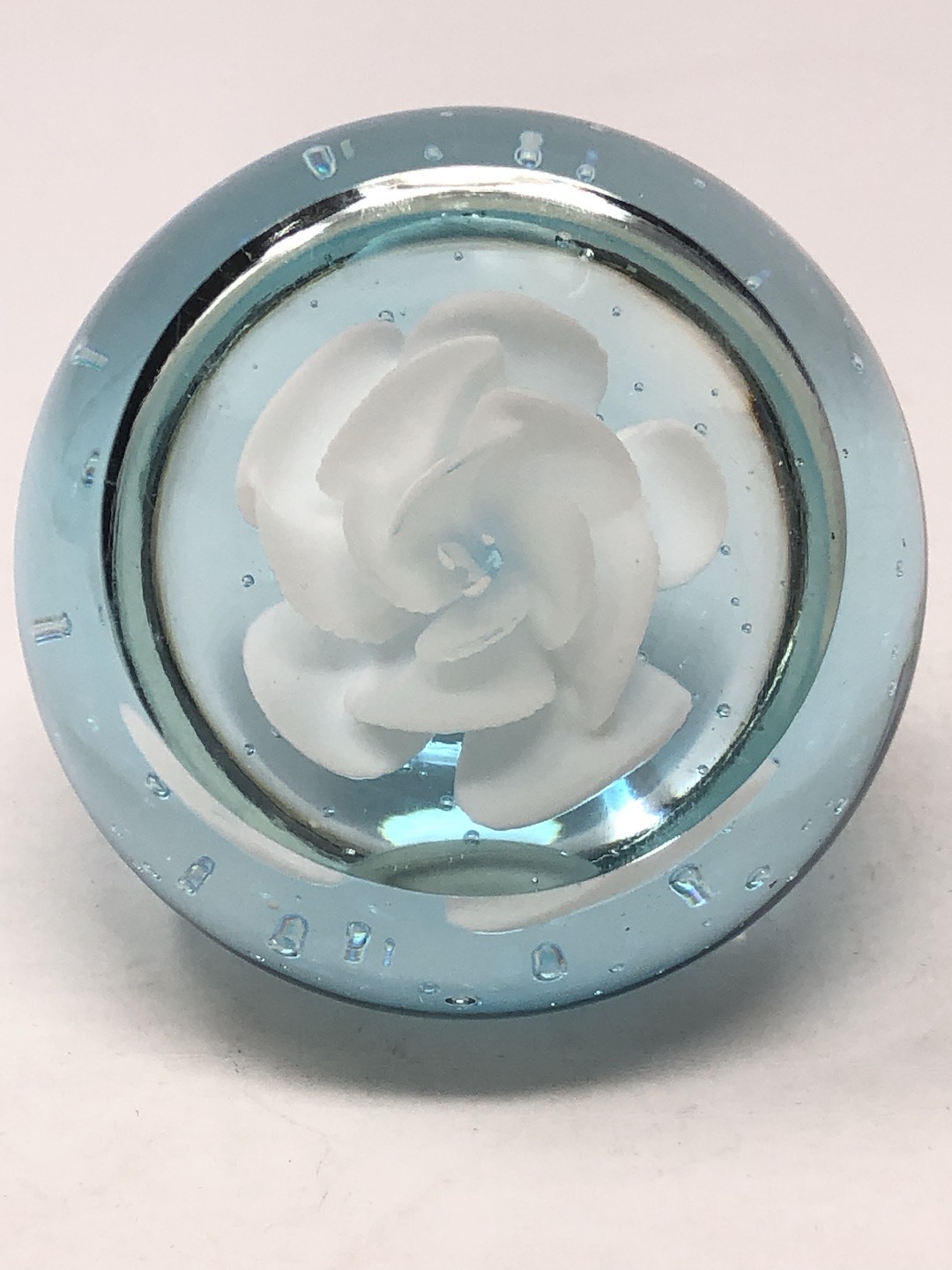 White Rose on Teal Printy Paperweight