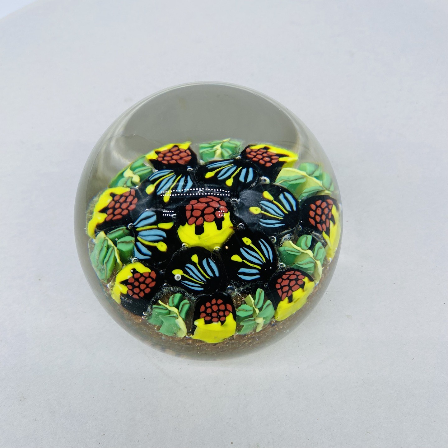 #19 - Art Glass Paperweight Berries And Flowers