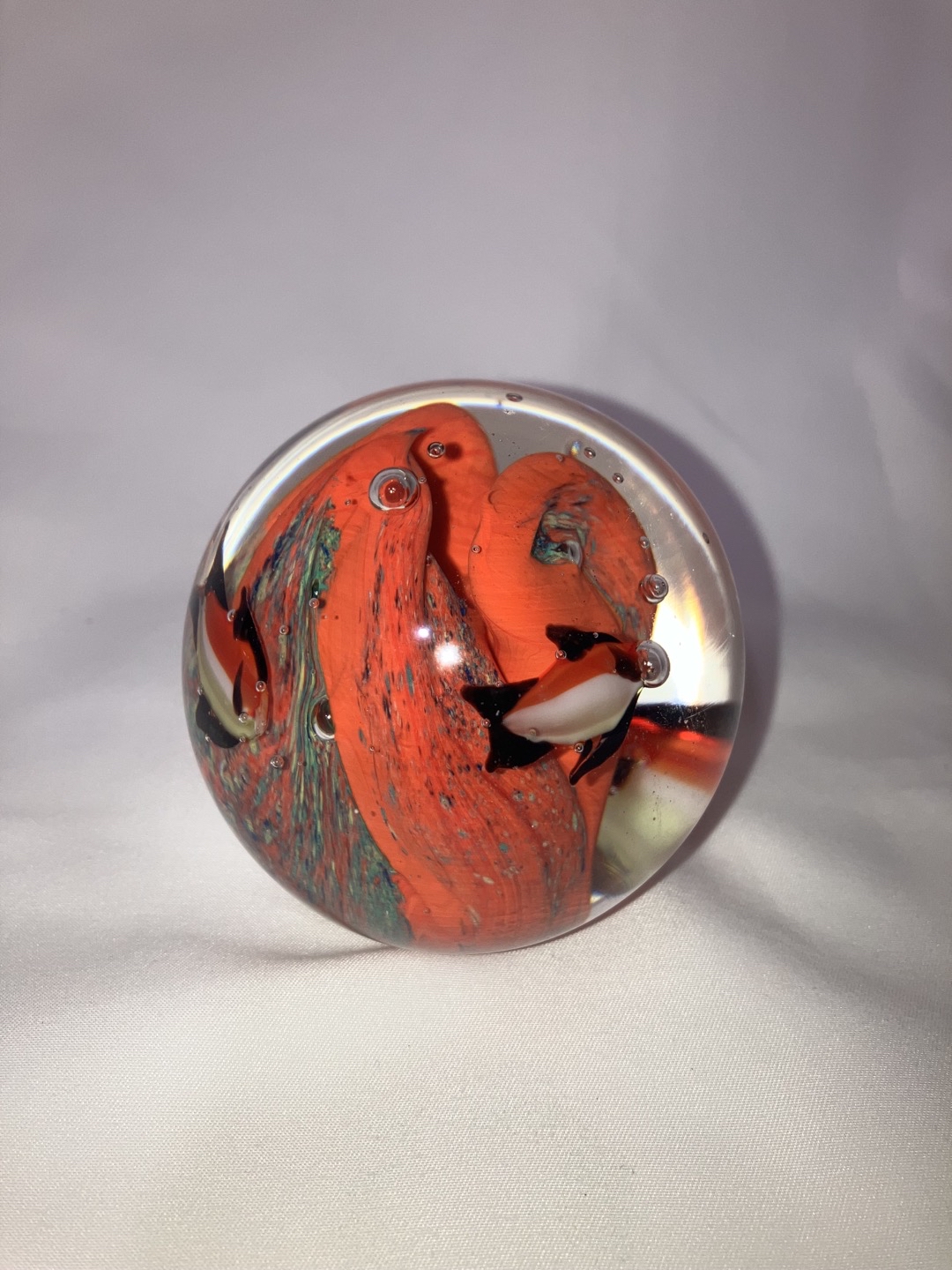 Vintage Art Glass Paperweight Tropical Fish (Orange/Black), Coral With ...