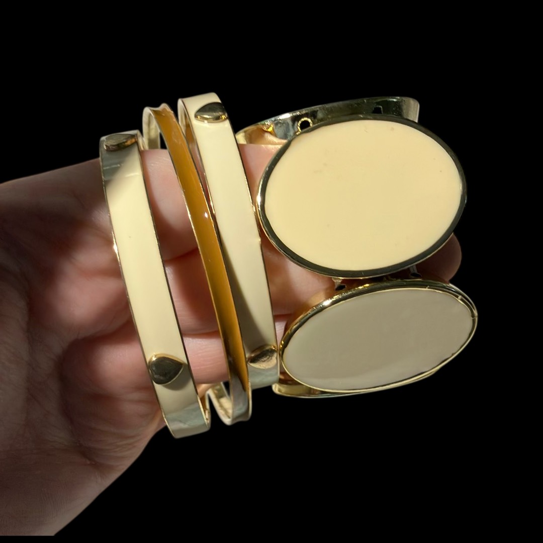 Four Bracelet Bundle Ivory Tone Gold Tone Stretch Bangle
