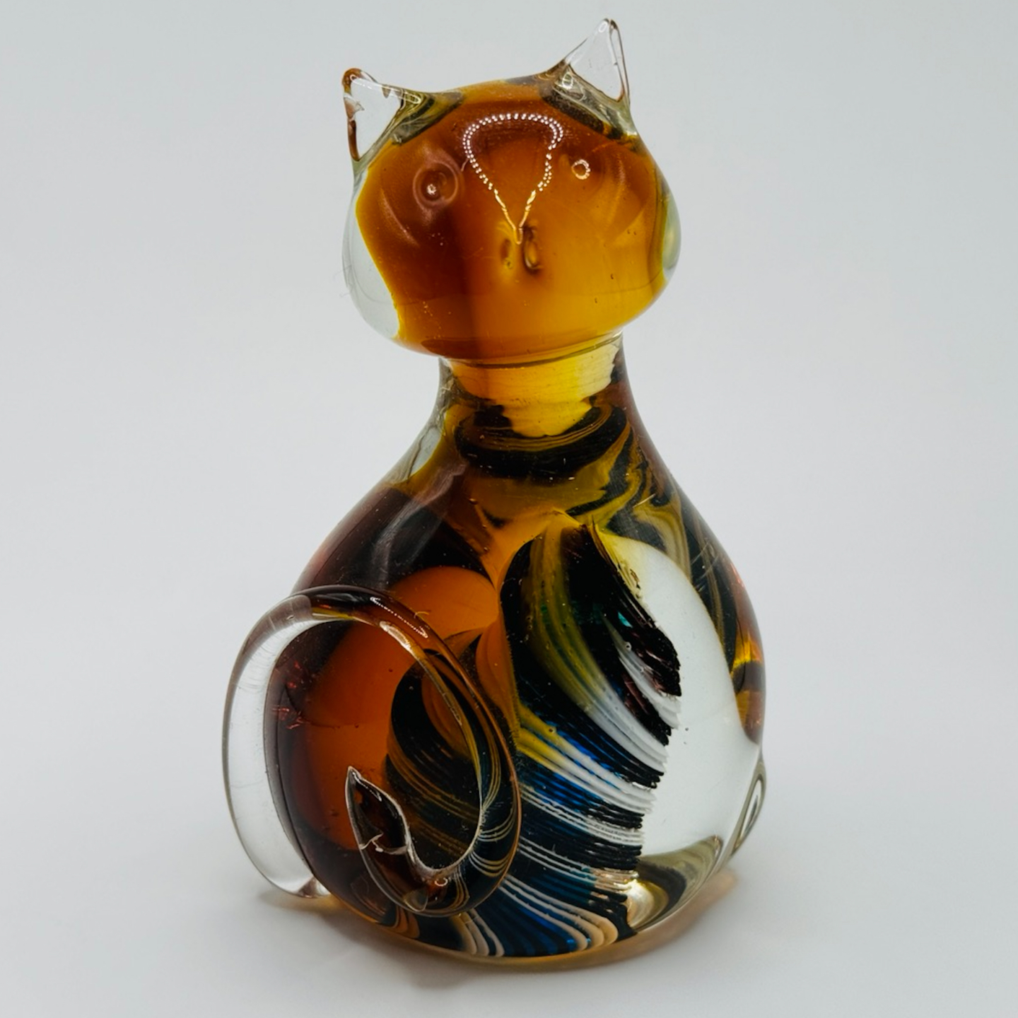 012 Cat Sitting Cat Art Glass Paperweight Amber, Black And White ...