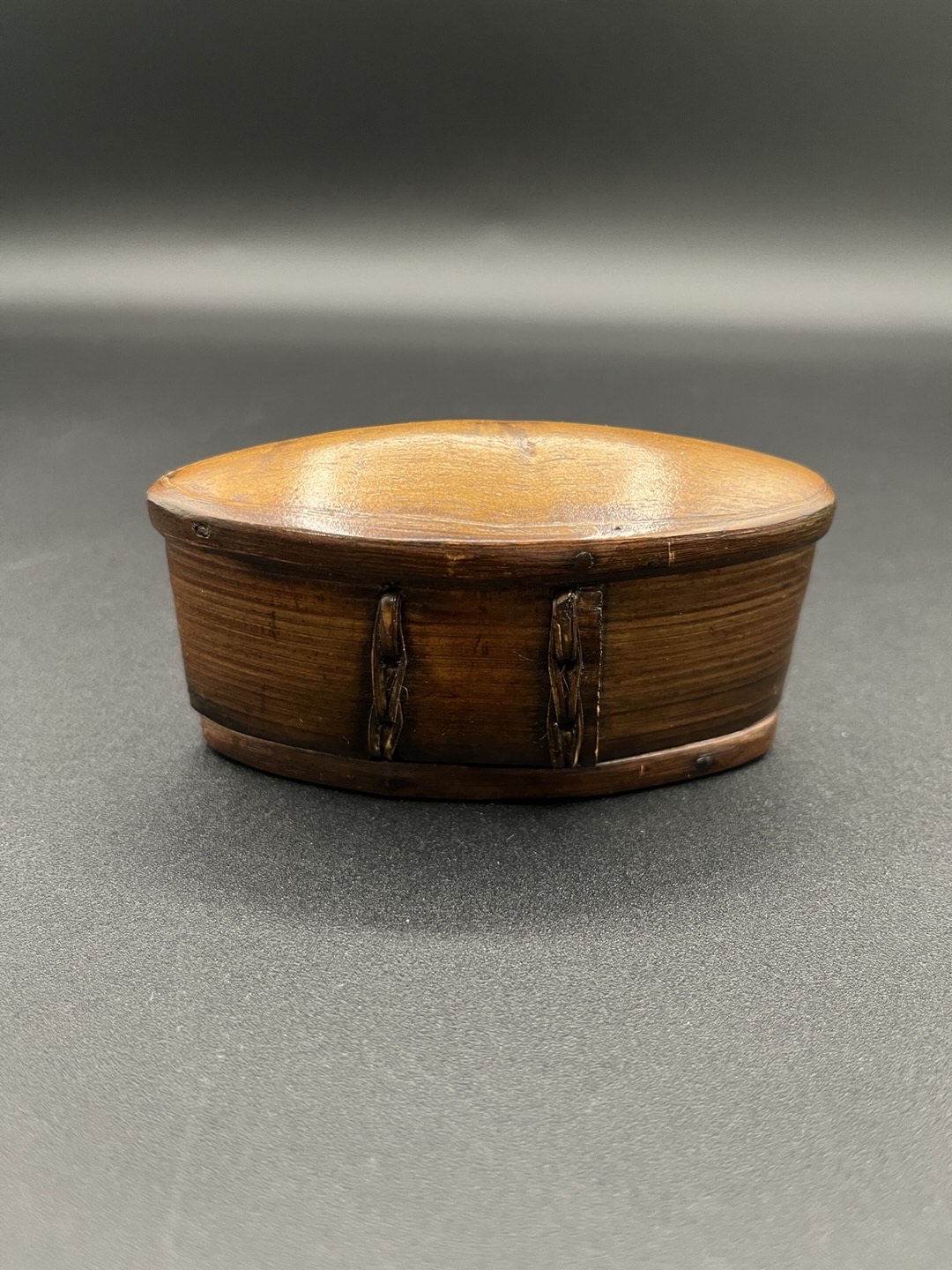 Wooden Oval Lidded Trinket Box 4”