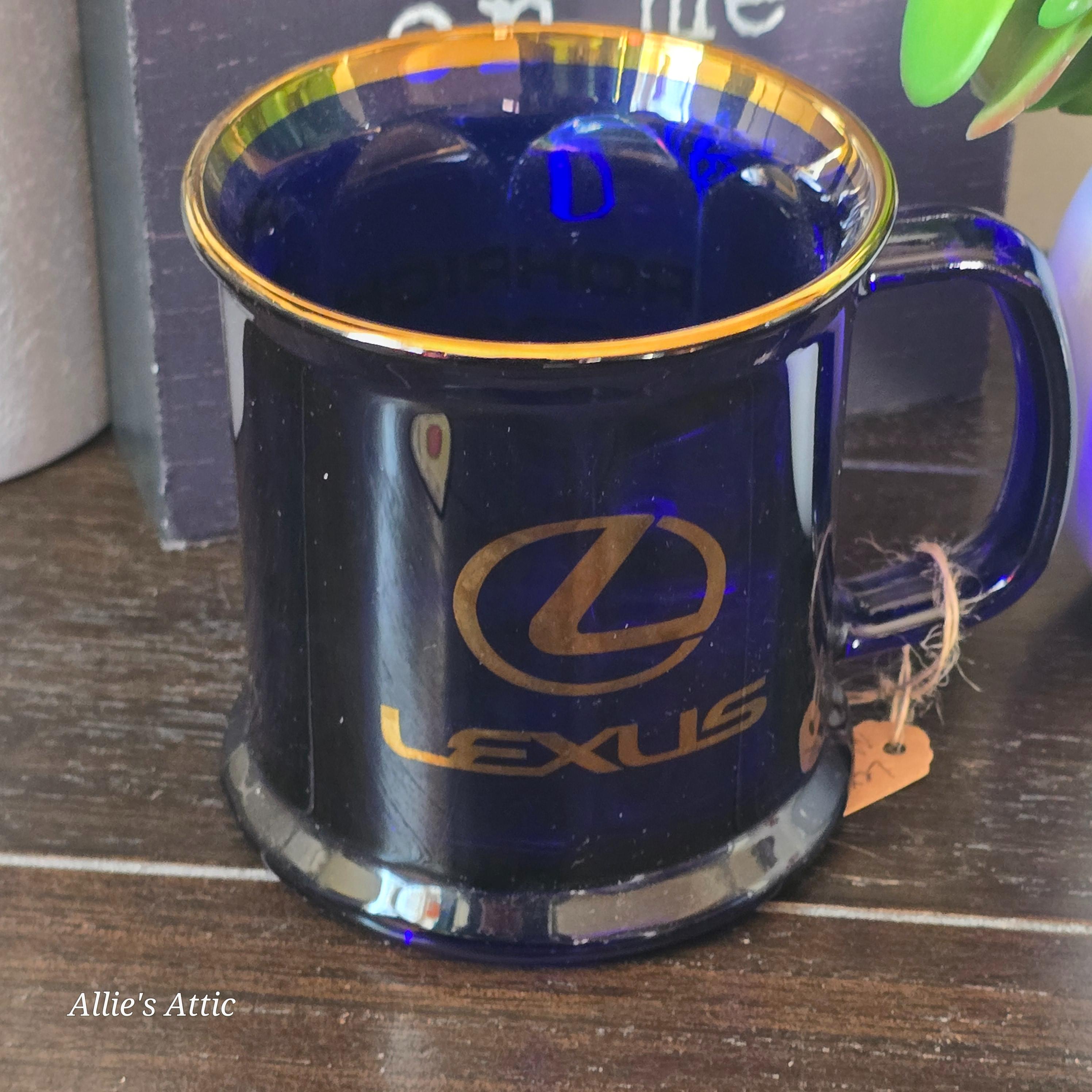 Vintage Lexus Car Logo Cobalt Blue Glass Coffee Mug Cup Gold Trim ...