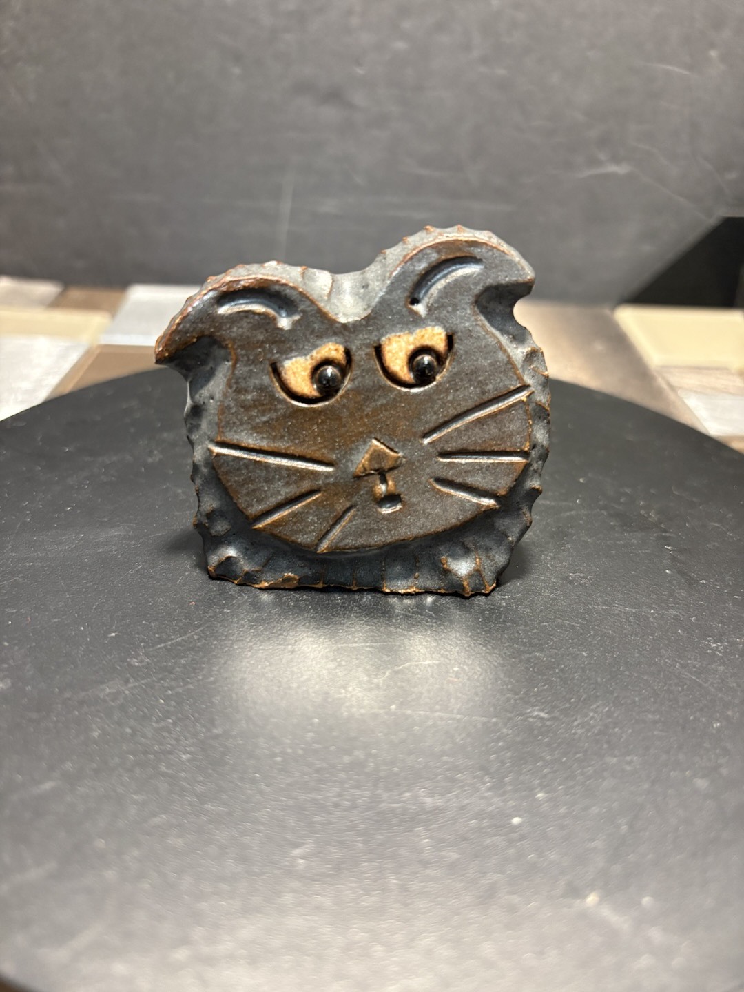 Vintage Artist Studio Pottery Cat head Whimsical Piece marked B