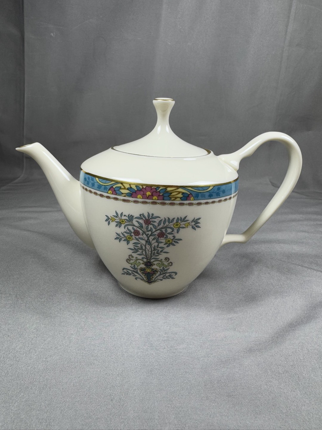 Vintage Lenox BLUE TREE Teapot And Lid Gold Trim