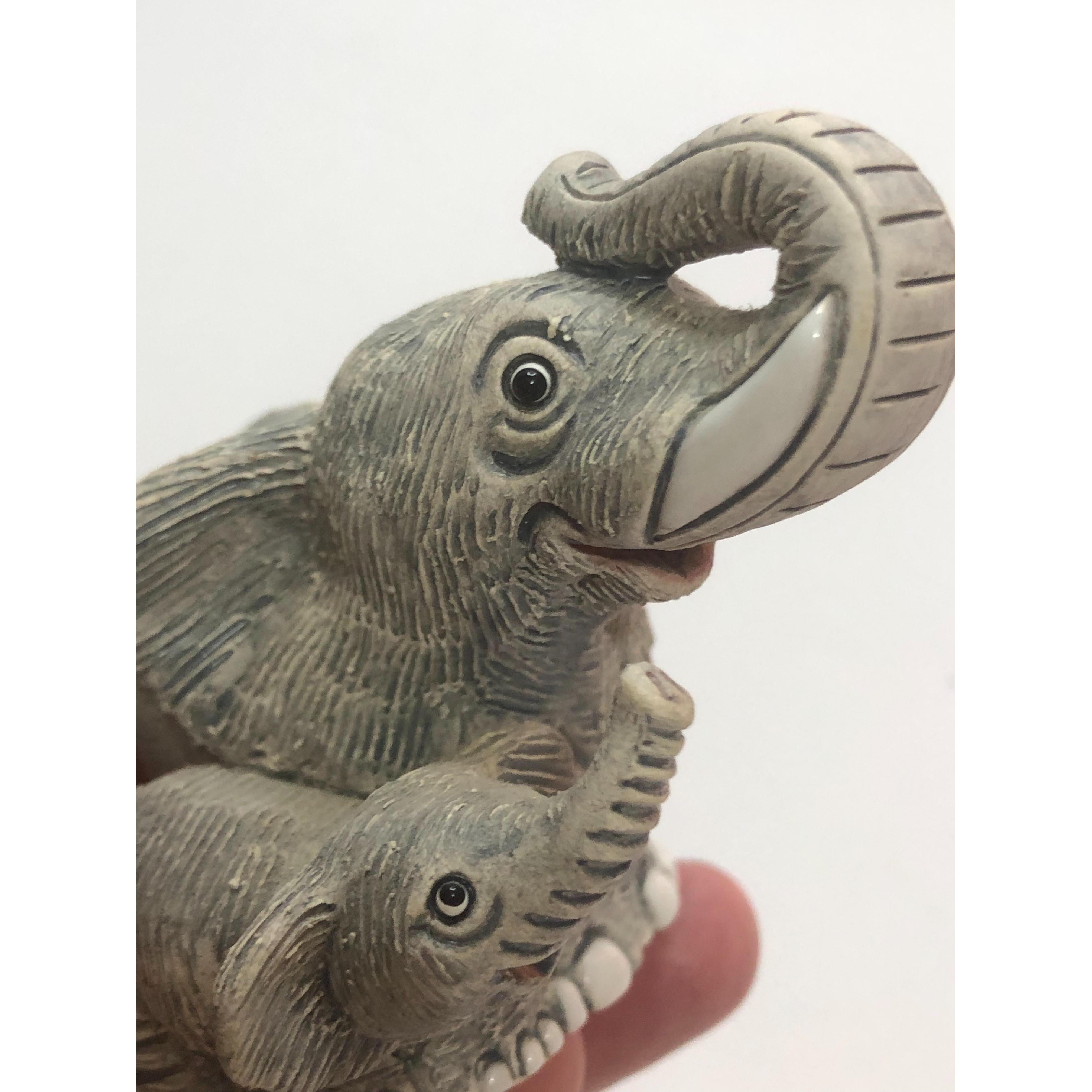 Coad Made in Peru Art Pottery Figurine Elephant Mother & Baby Signed