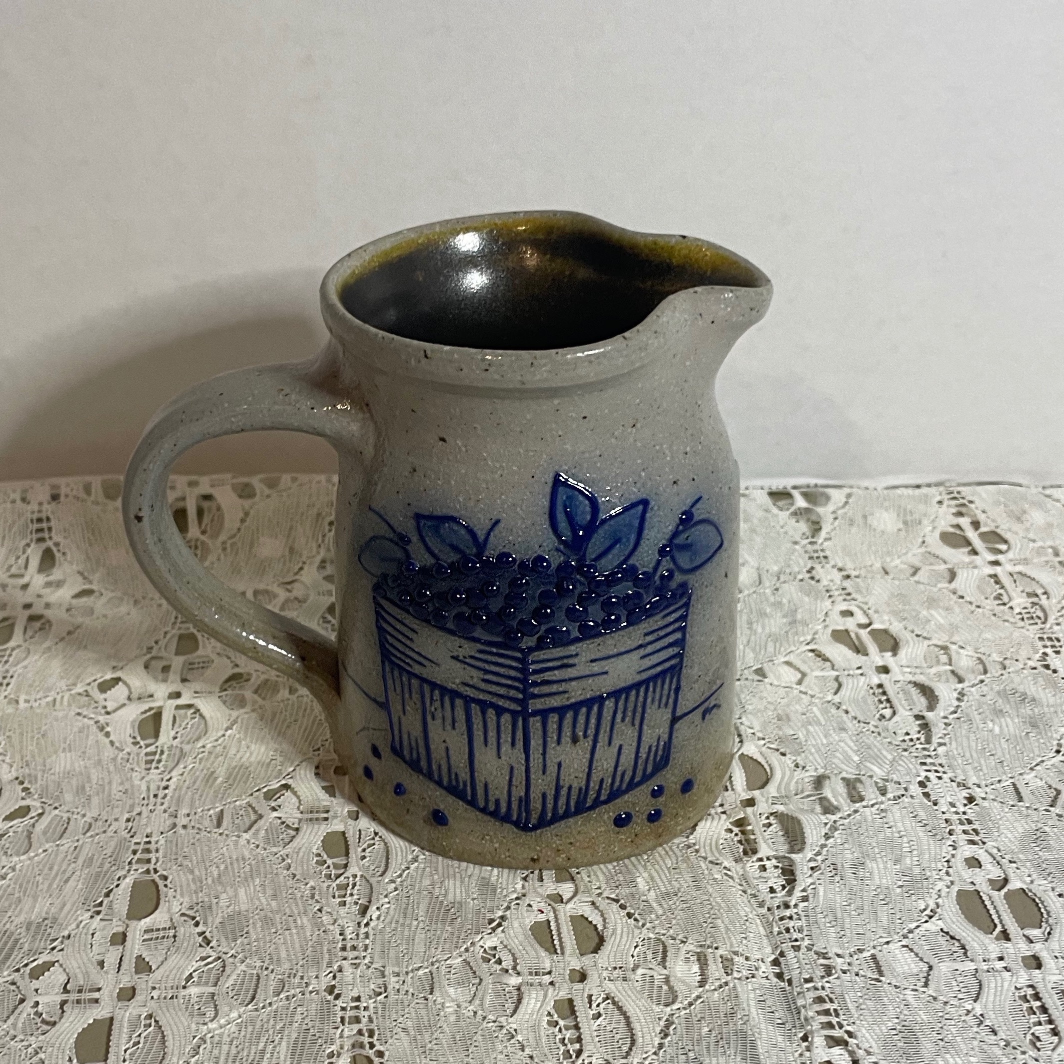 Vintage Stoneware Pitcher with Blueberry Design