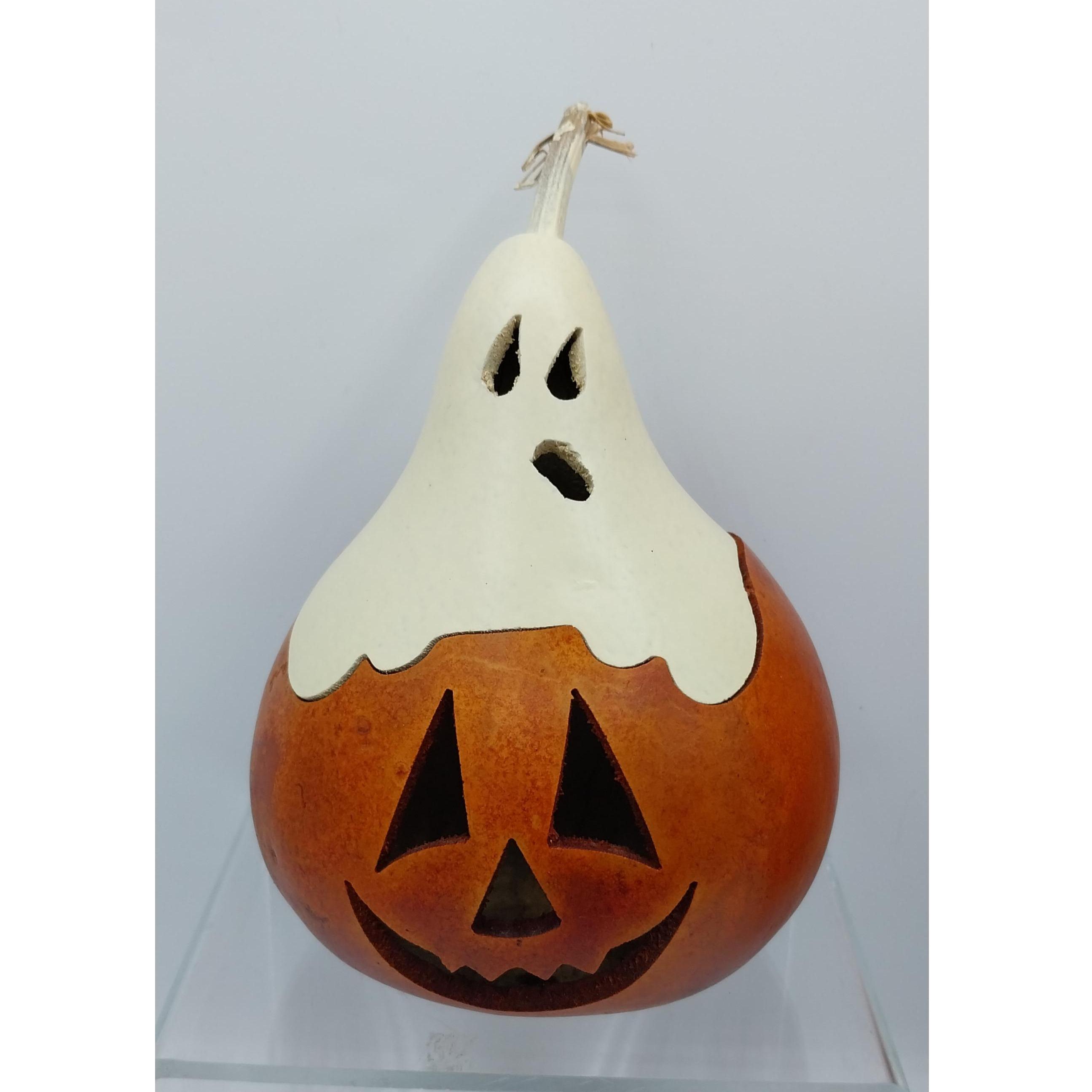 Vintage Meadowbrook Gourds, Ghost on Pumpkin Carved Gourd