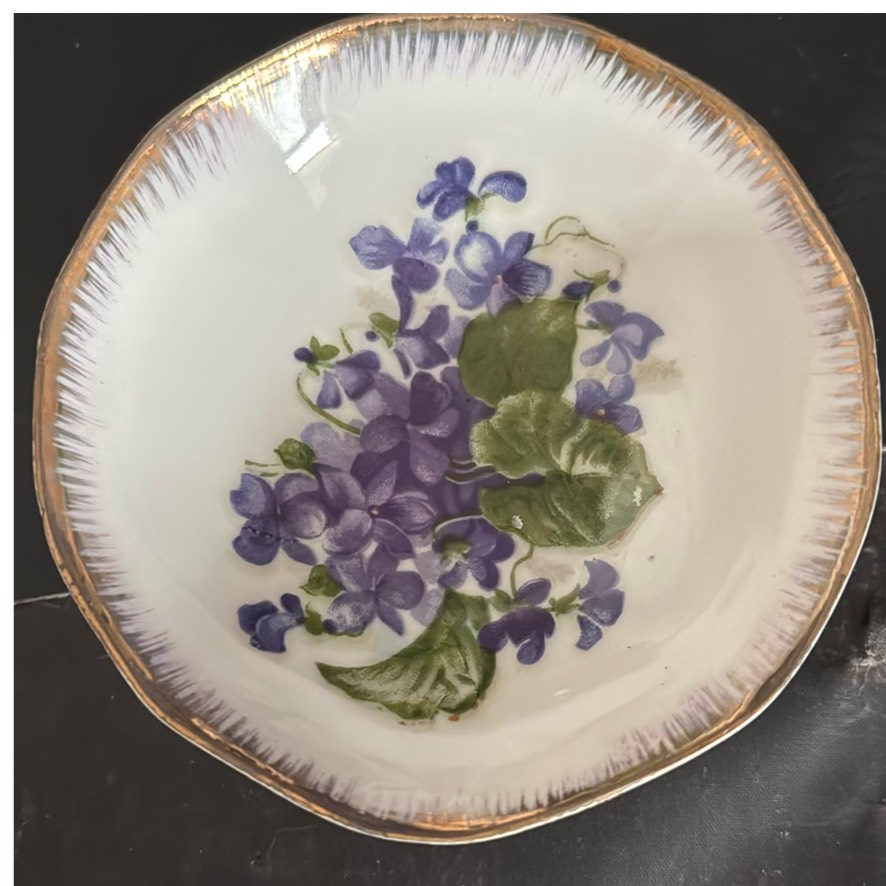 Inarco Japan Hand Painted footed dish E 624 Purple Flowers
