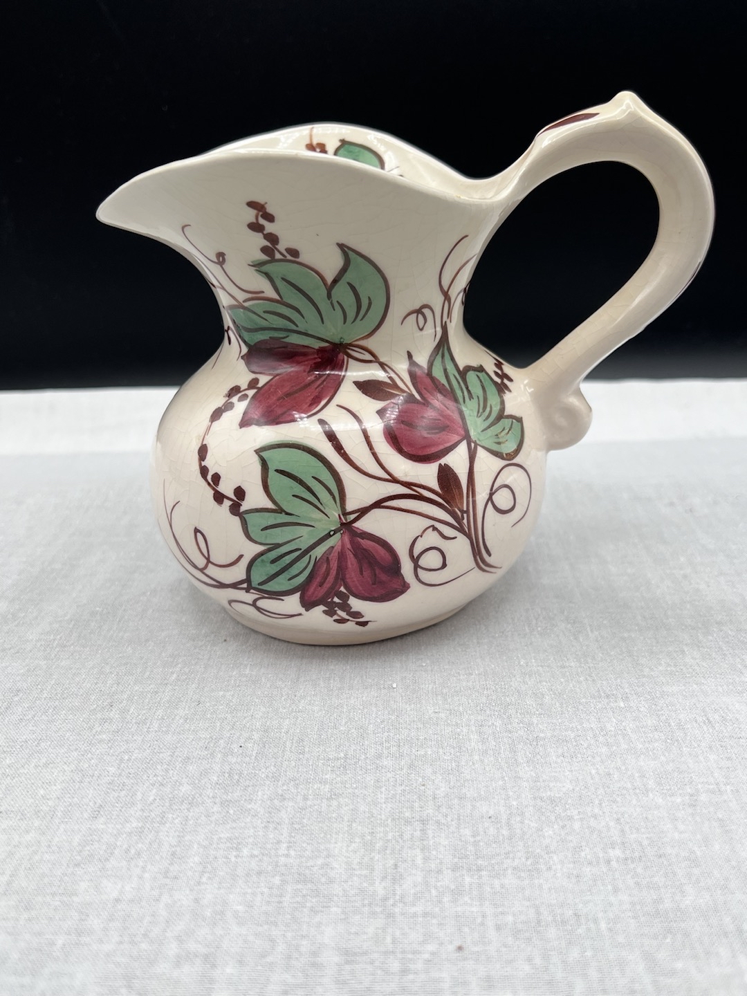 Vintage Hand Painted Ceramic Pitcher. Cash Family, Erwin TN Leaves And ...
