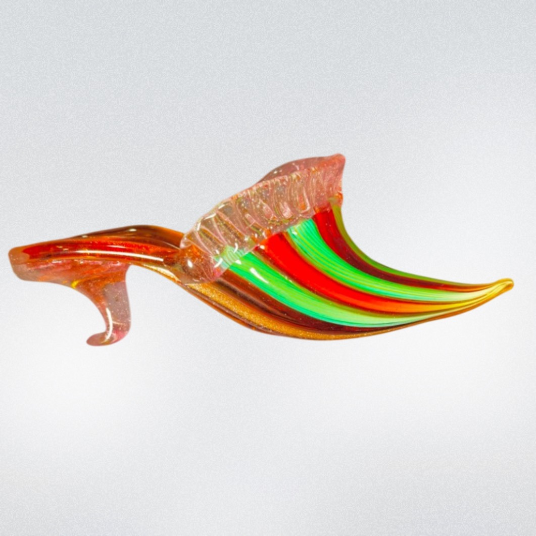 Murano Pulled Cane Red And Green Glass Slipper Made In Italy