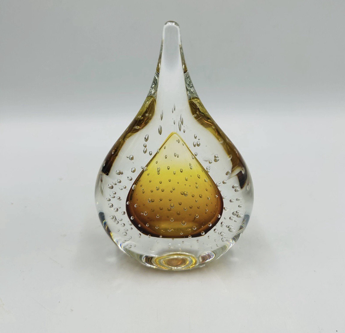 Vintage Studio Art Glass Paperweight Teardrop MP Marian Pyrcak Amber ...
