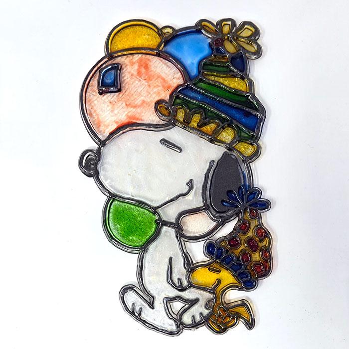 Snoopy with Balloons, Party Hat and Woodstock - Peanuts Suncatcher