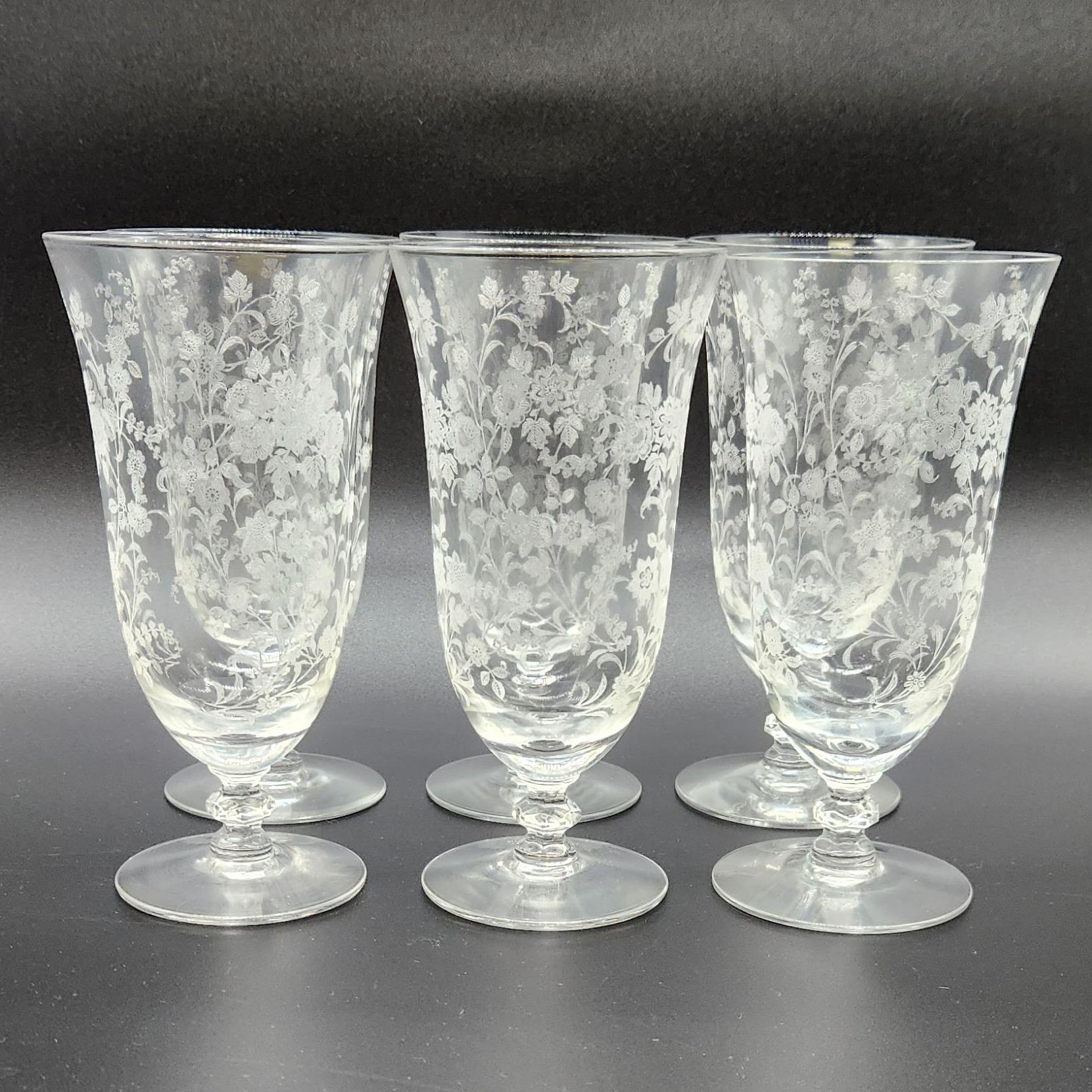 Cambridge Crystal Rose Point Iced Tea Water Glasses Set of 6