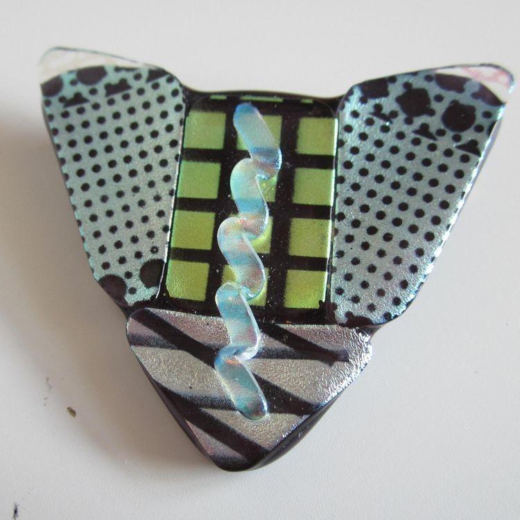 Artist Signed M Fused Glass Brooch #18