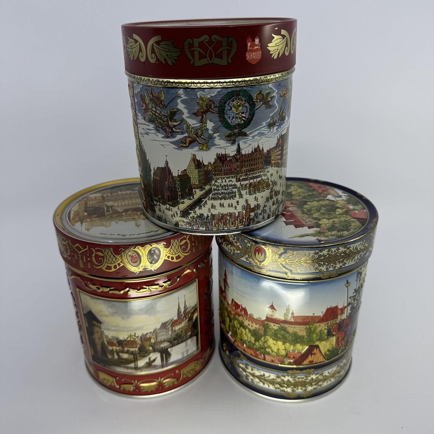 Vintage German Schmidt Lebkuchen Round Cookie/Biscuit Tins Set/3