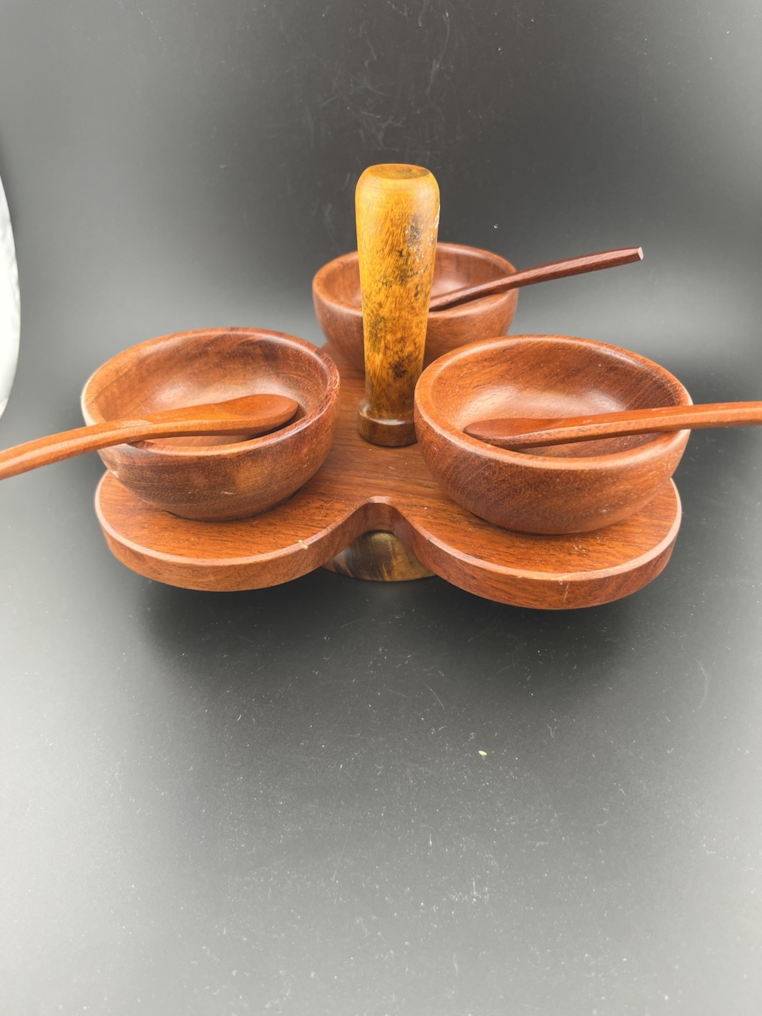 MCM wooden spinning lazy susan appetizer, nut, condiment serving dishes ...