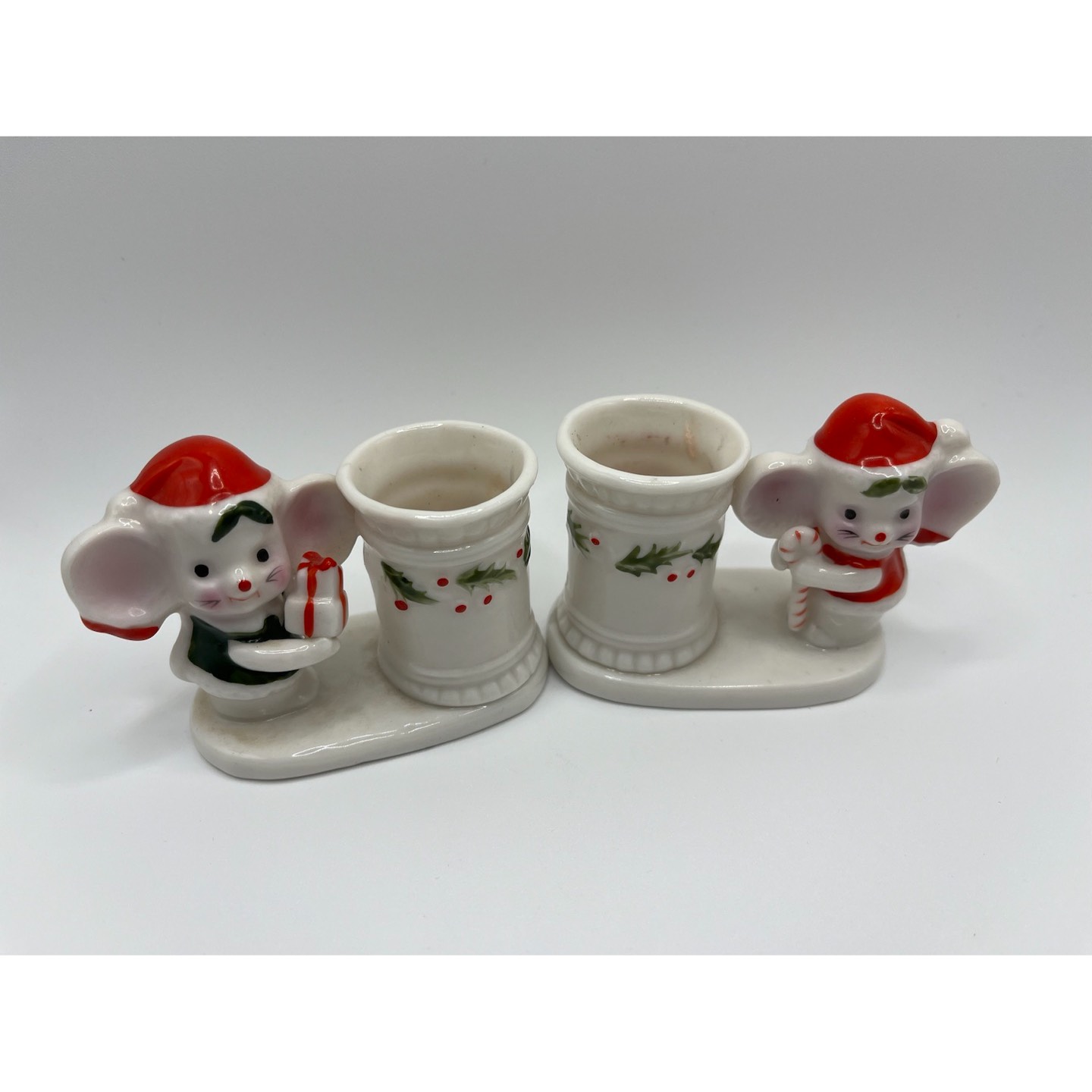 Set Of 2 Vintage Mice Candle Holders