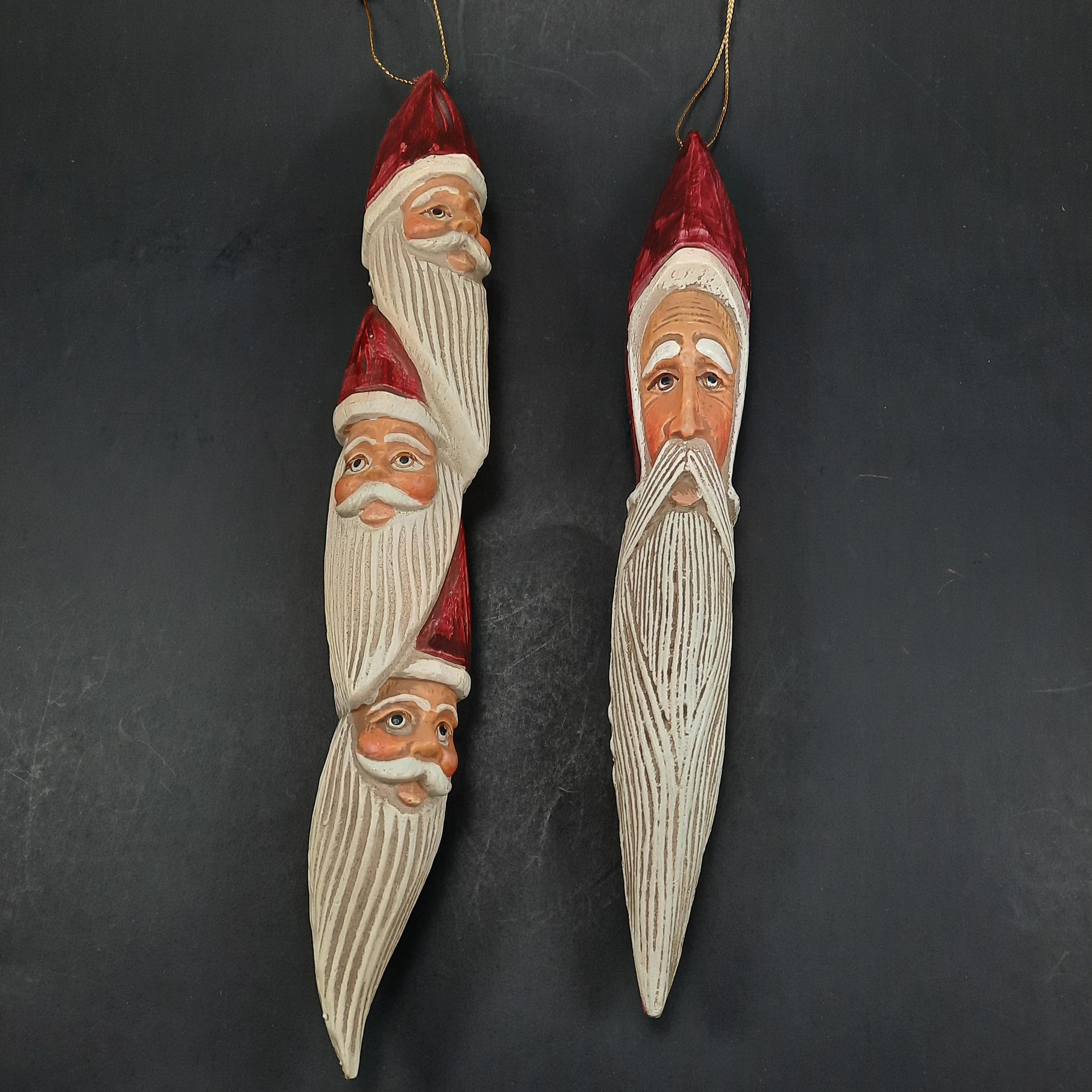 Rustic Old World Santa St Nicholas Face Christmas Ornaments Set of 2