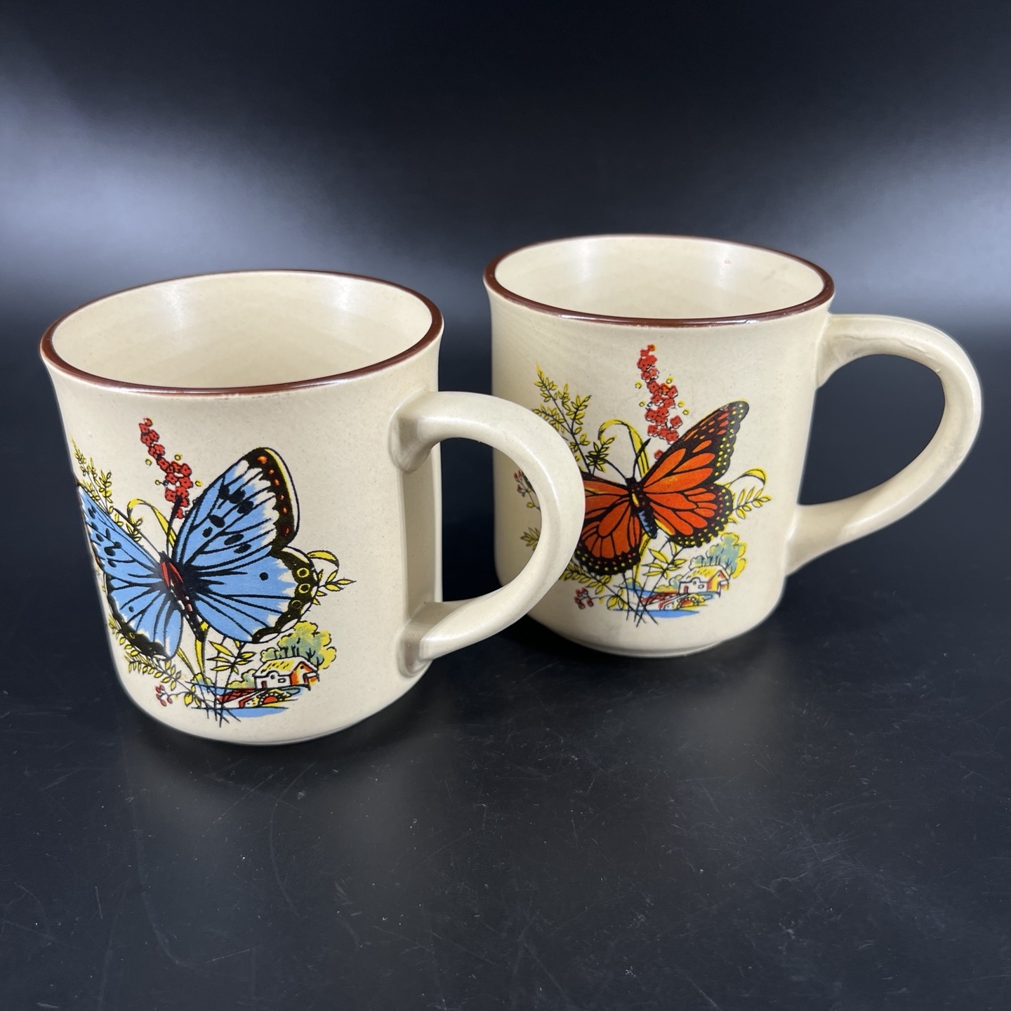 Set 2 Ceramic Butterfly Coffee Mugs