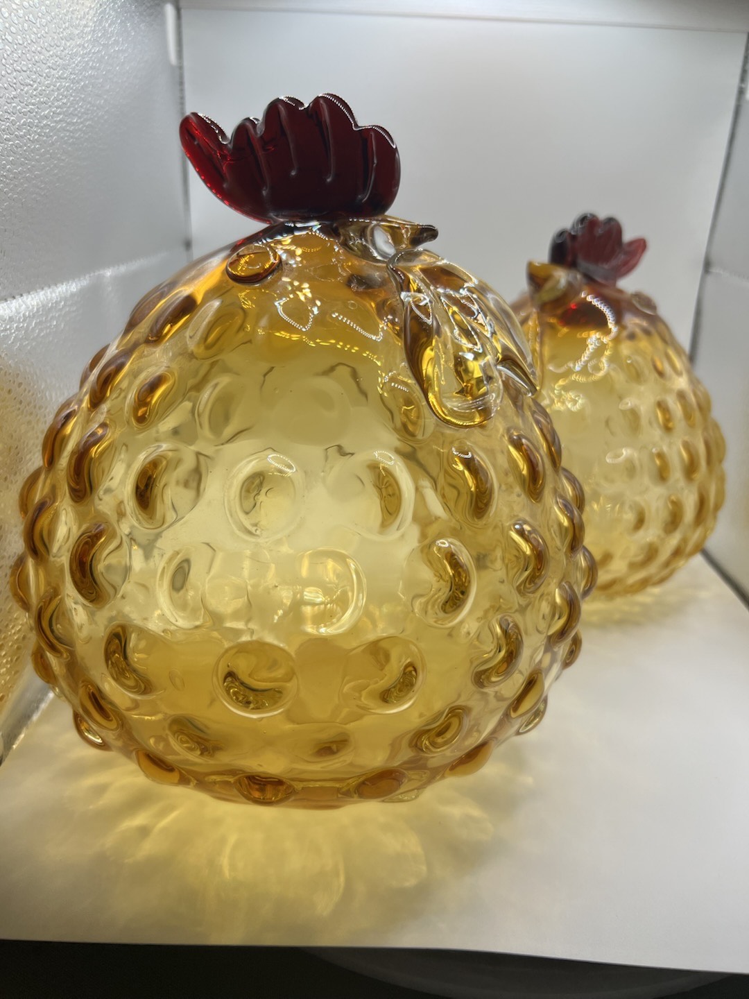 Glass Chickens Hand Blown Set Of 2