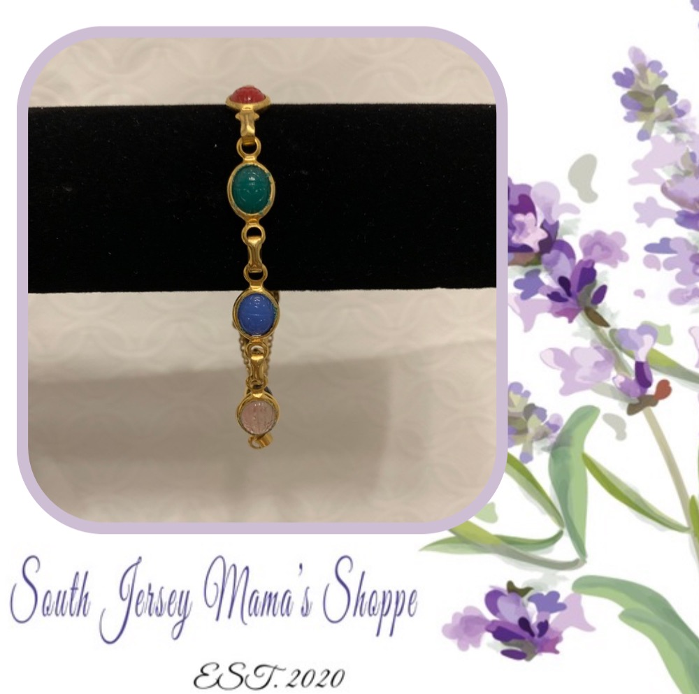 Vintage Multi Color Scarab & Gold Tone Bracelet (Needs TLC)