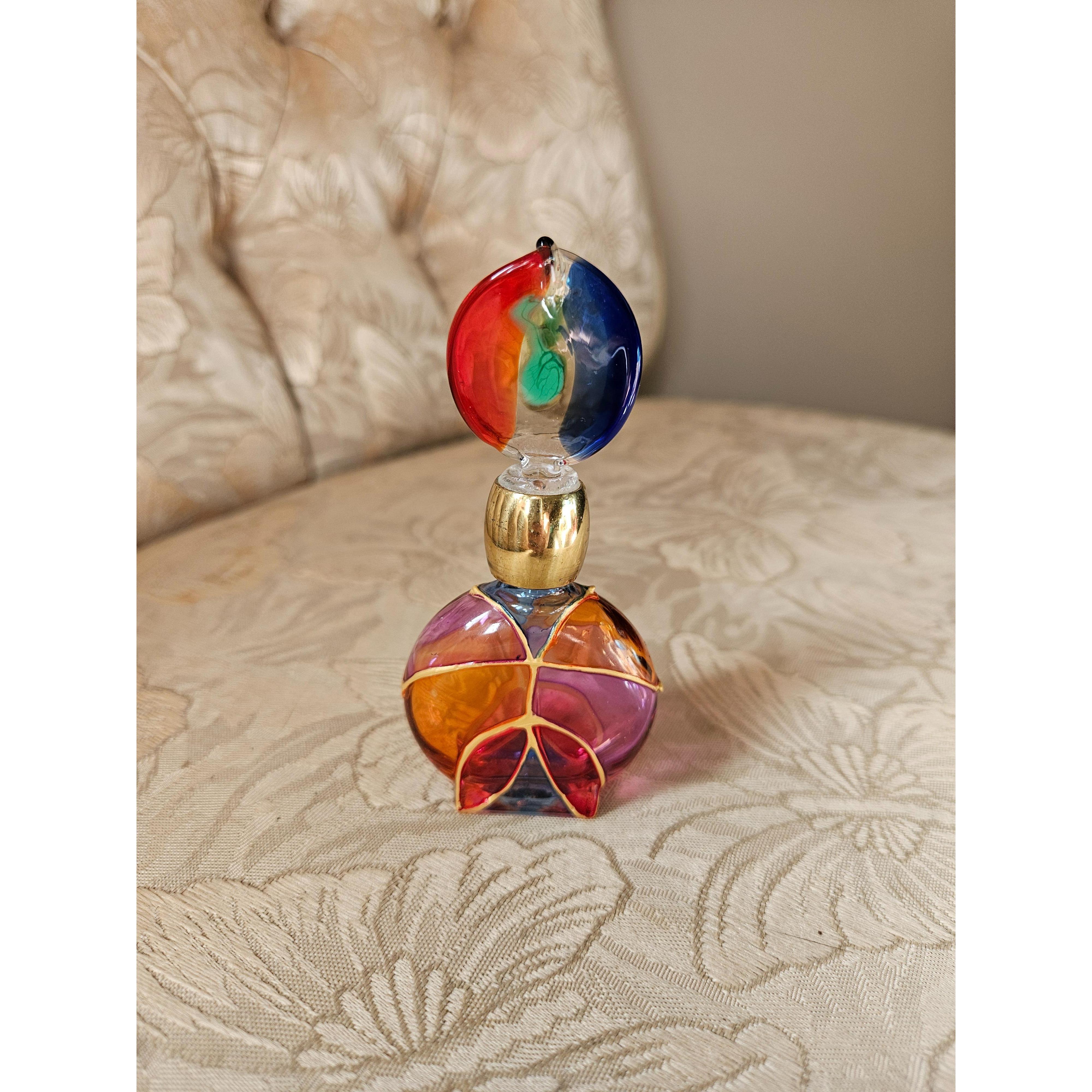 Handpainted Perfume Bottle With Handblown Glass Lid