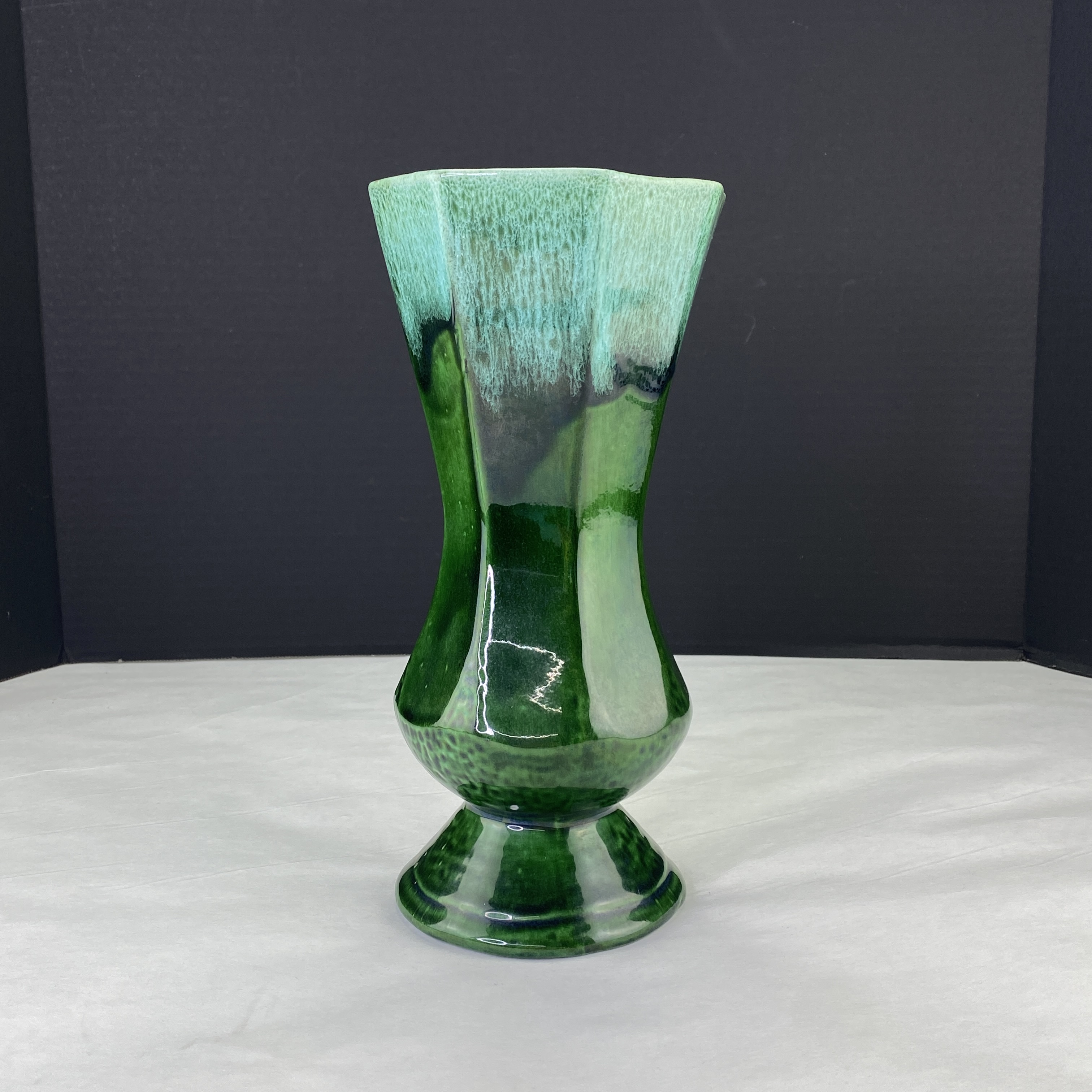 Vintage Retro Green Drip Pottery Vase 10 Inch