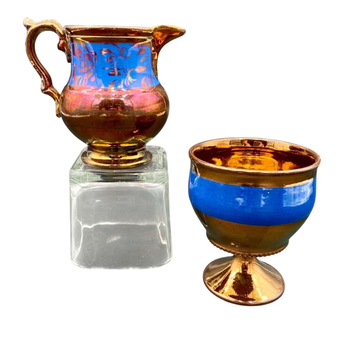 Antique 1800s English Pitcher/Creamer and Goblet, Copper Lusterware ...