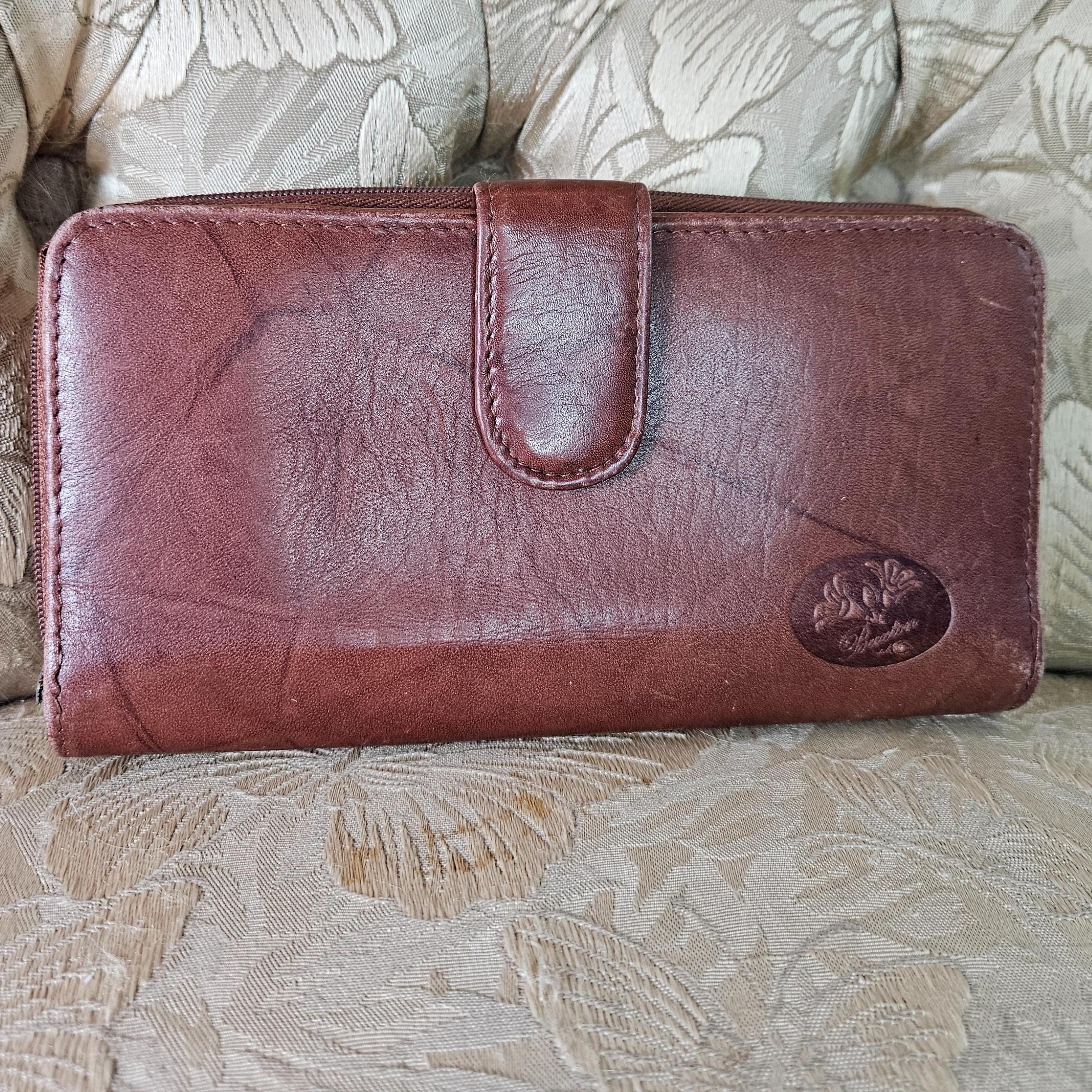 Buxton Heiress Brown Leather Checkbook Wallet Clutch