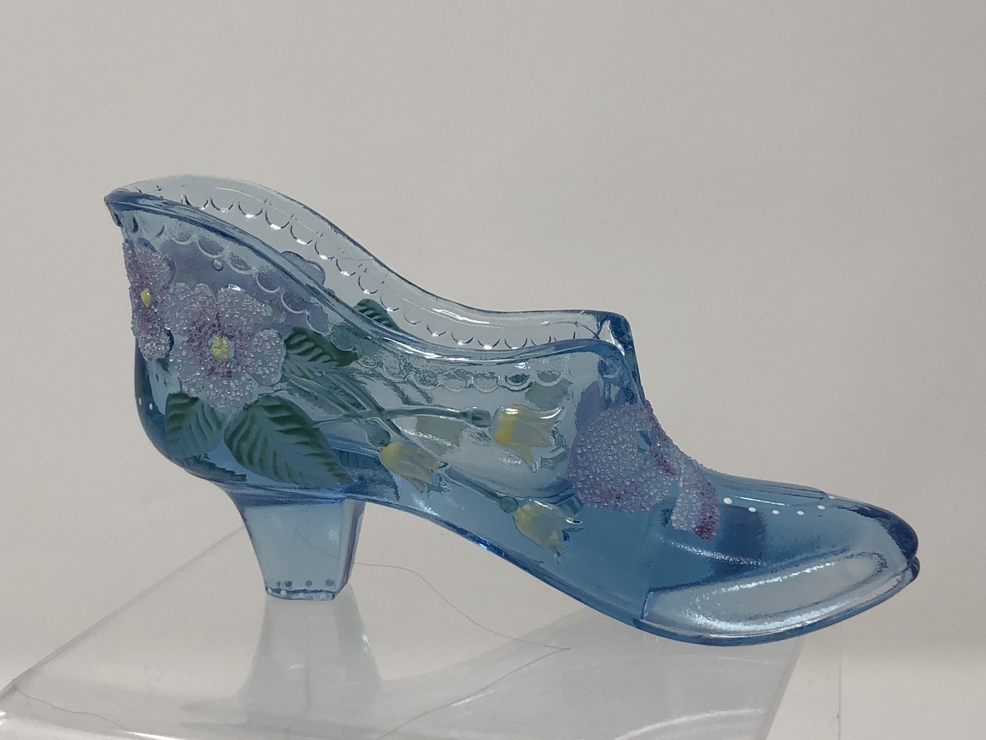 Fenton Princess Slipper Butterfly Garden on Ice Blue