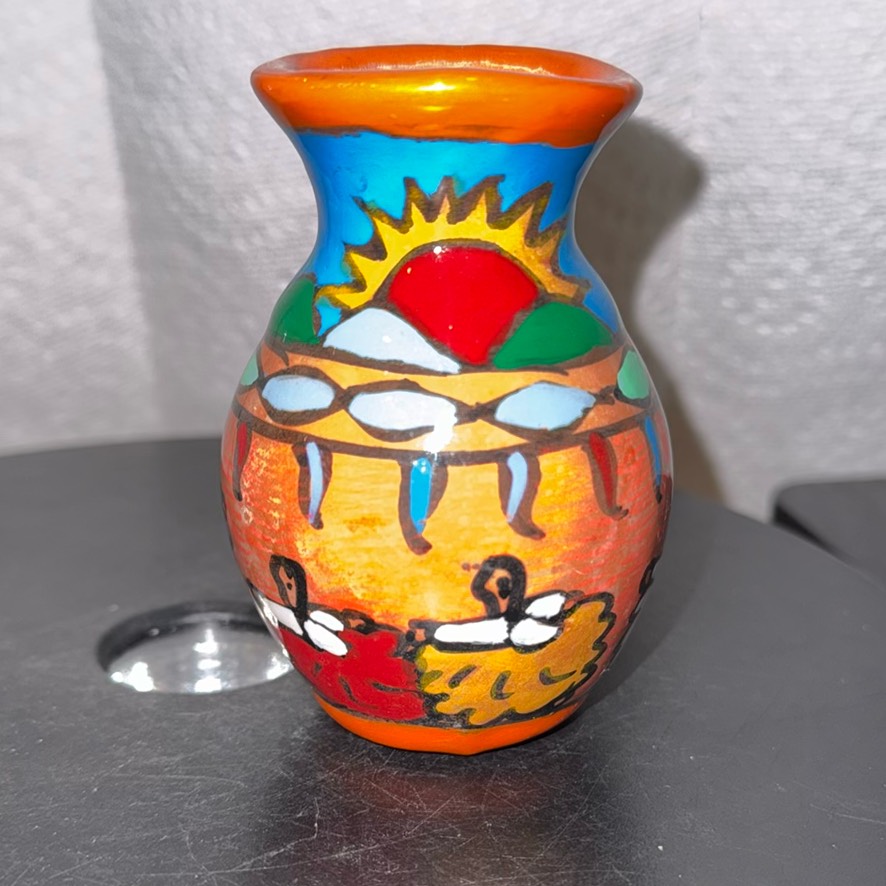 Mexican Pottery Vase Storyteller Folk Art Hand Painted * Glower