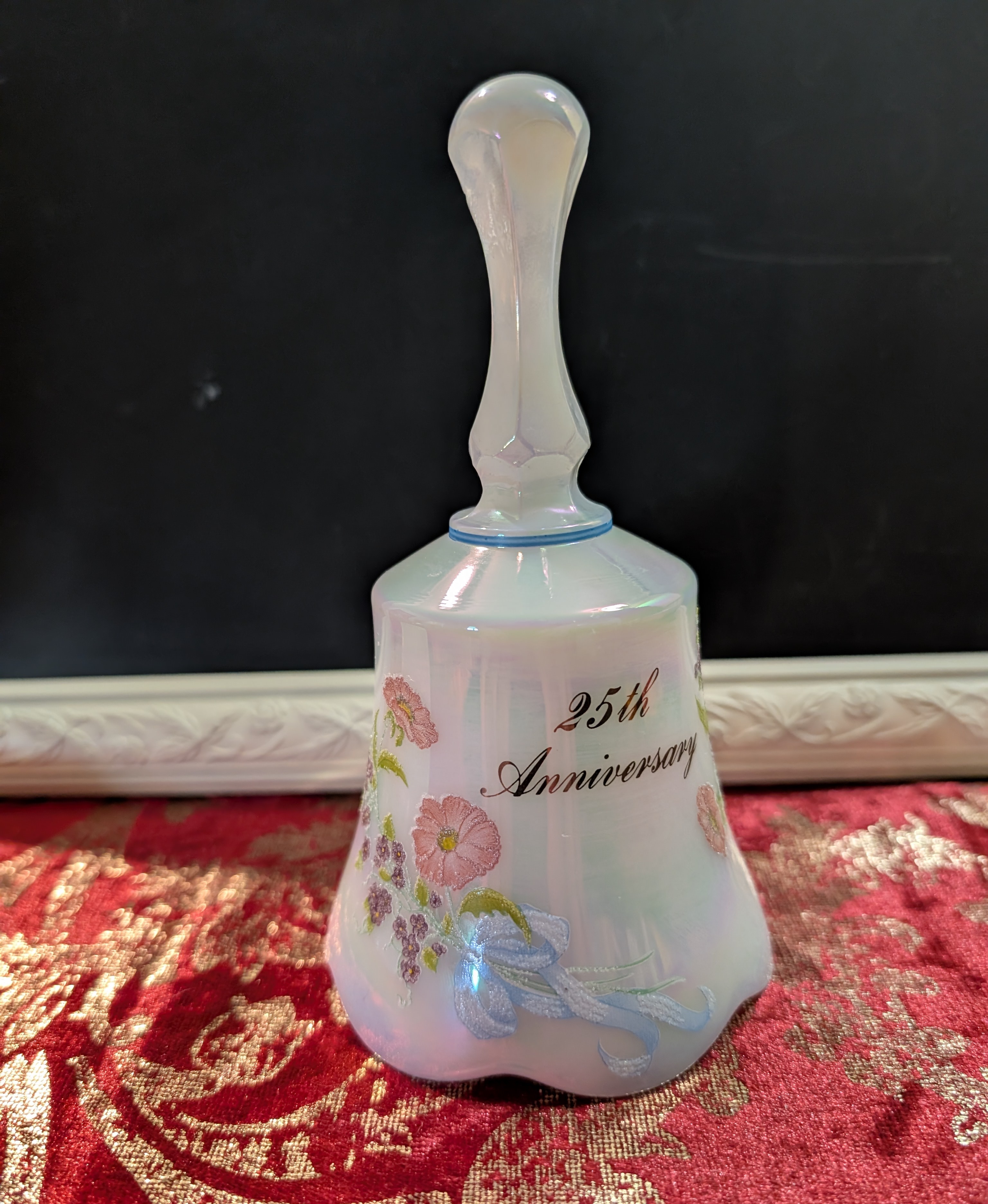Iridescent Milk Glass 25th Anniversary Hand Painted Fenton Music Box ...