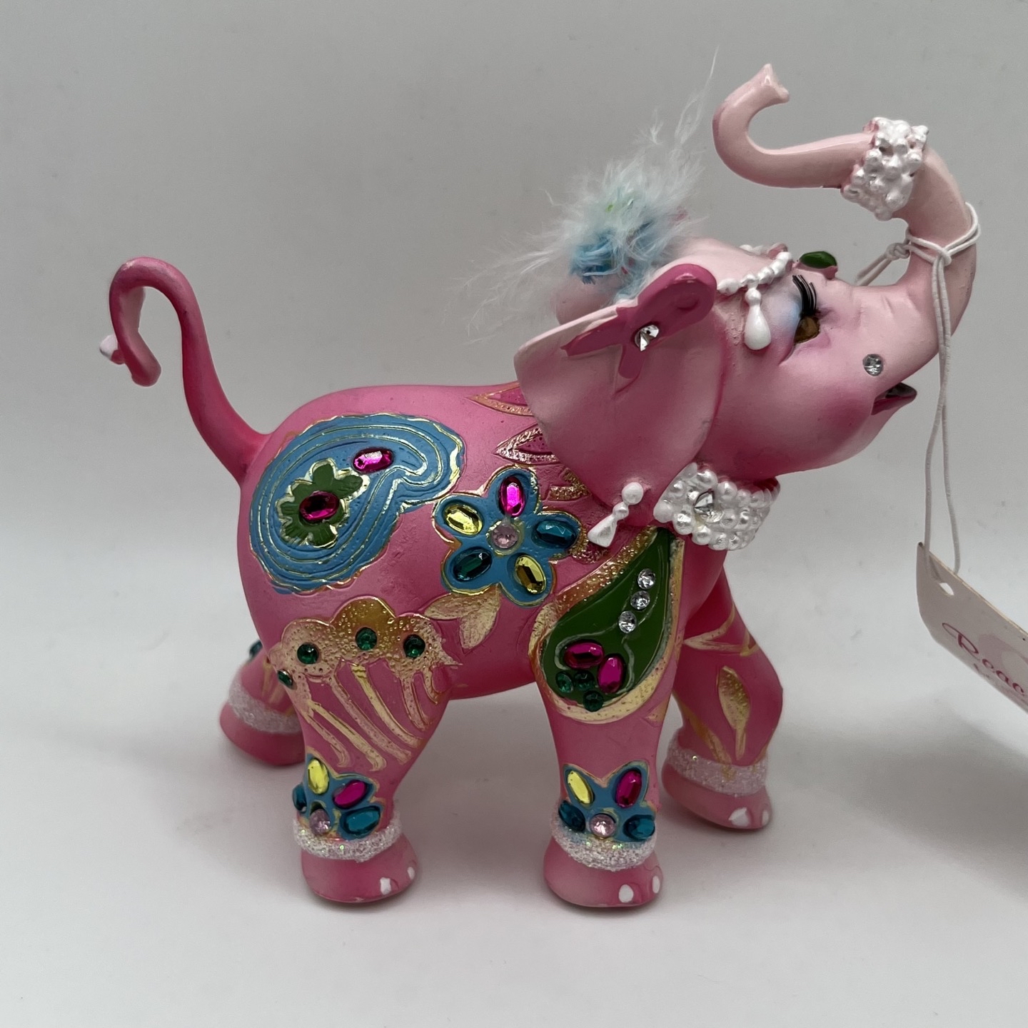Margaret Le Van Elephant Figurine Pink Embellished “Reach High For Hope”