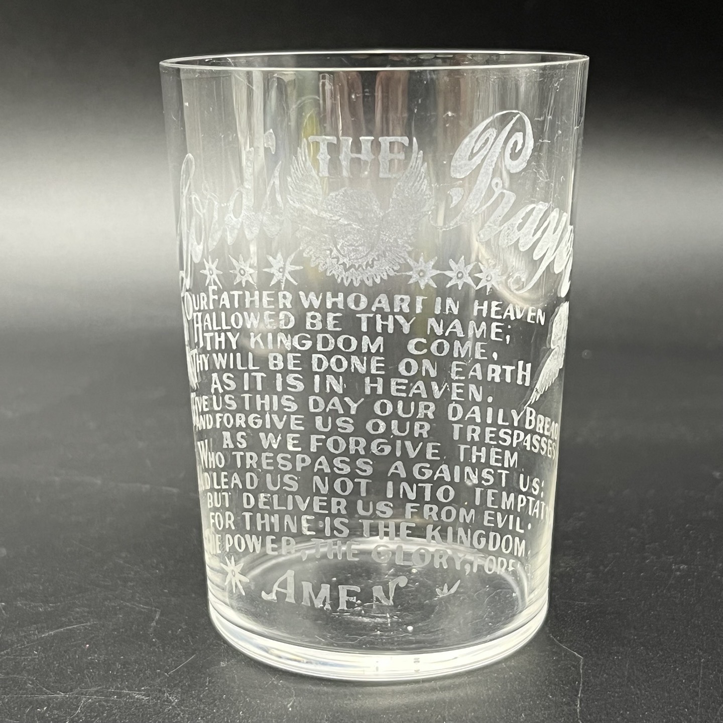 Antique 1890's The Lord’s Prayer Clear Etched Juice Drinking Glass ...