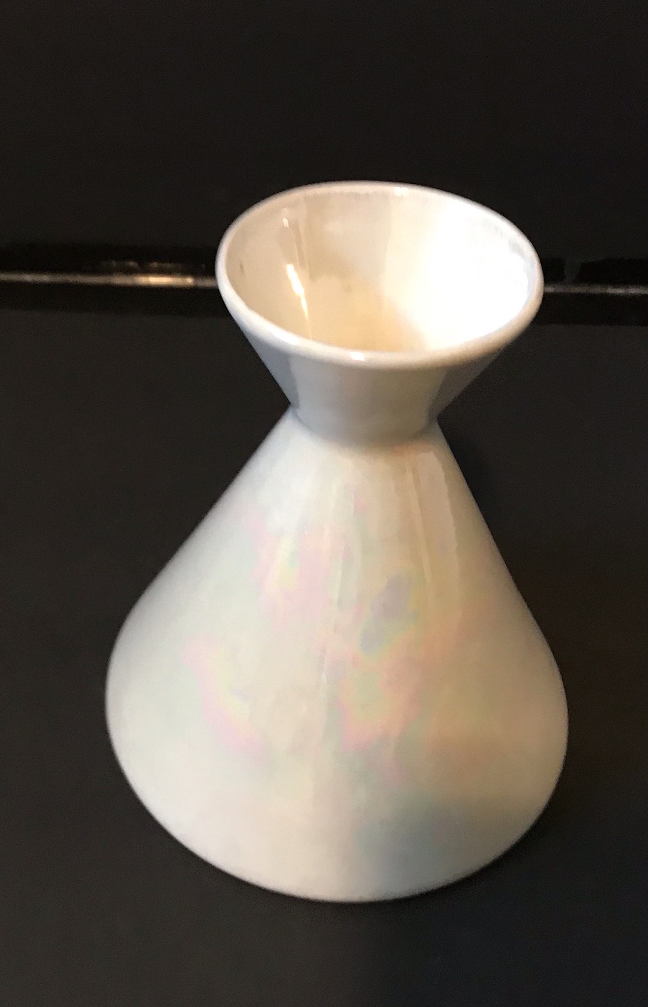 Artisan Signed 1969 Iridescent White Cone Shaped Vase