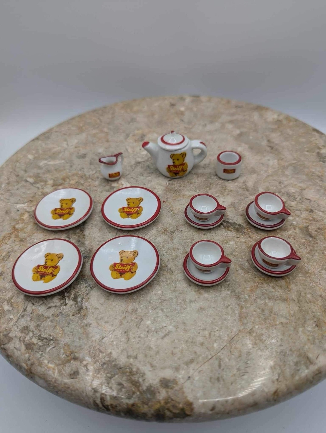 Vtg Rare Steiff Bear 16 Pc Complete Miniature Tea Set Made in Germany #2863