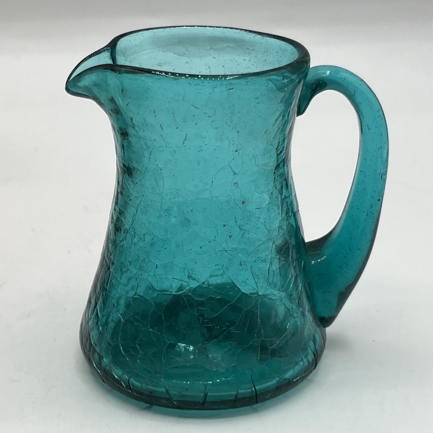 Caribbean Blue Crackle Glass Mini Pitcher