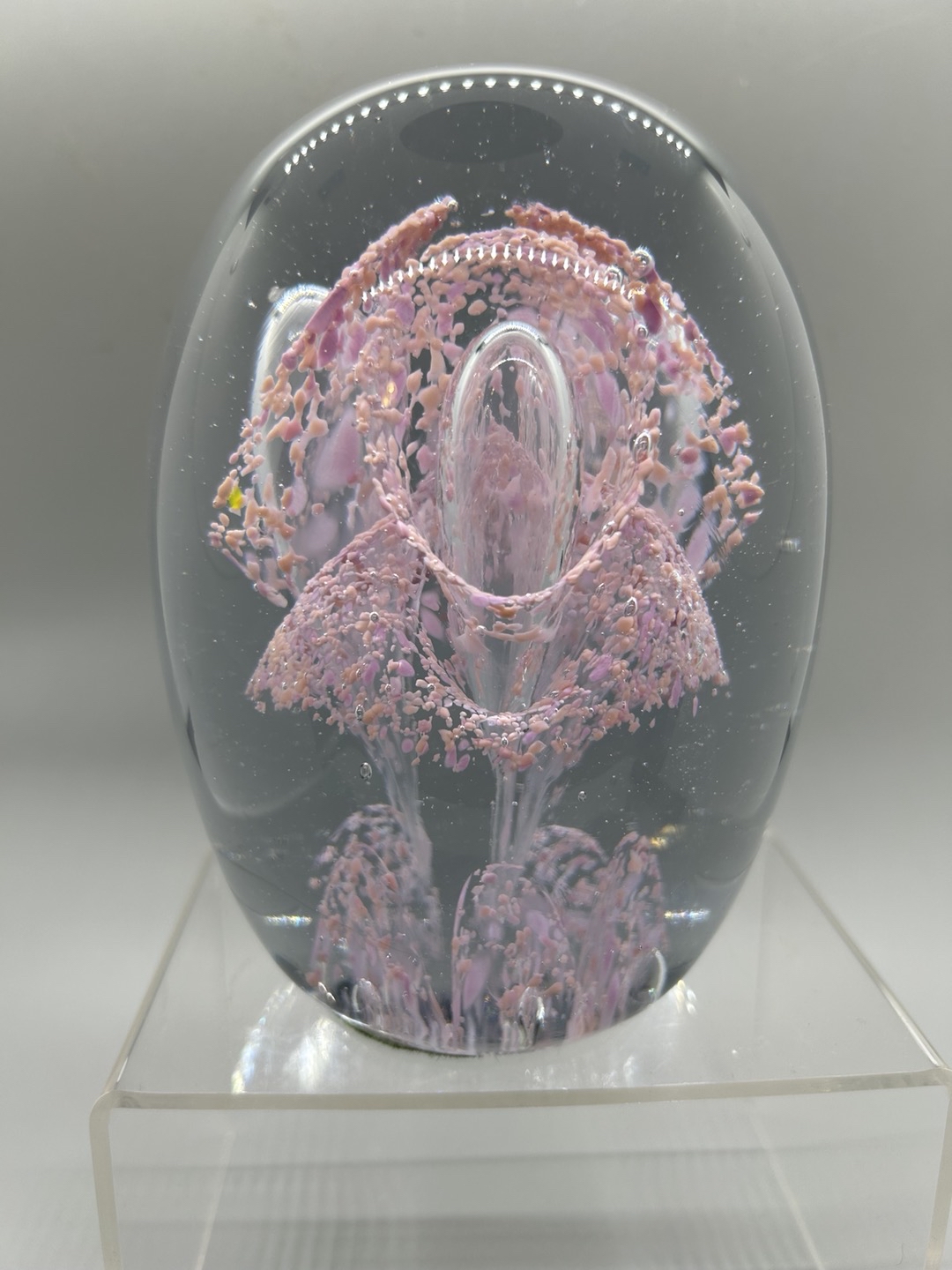 Giant Paperweight With 3 Pink Flowers - 5.5 In (heavy)