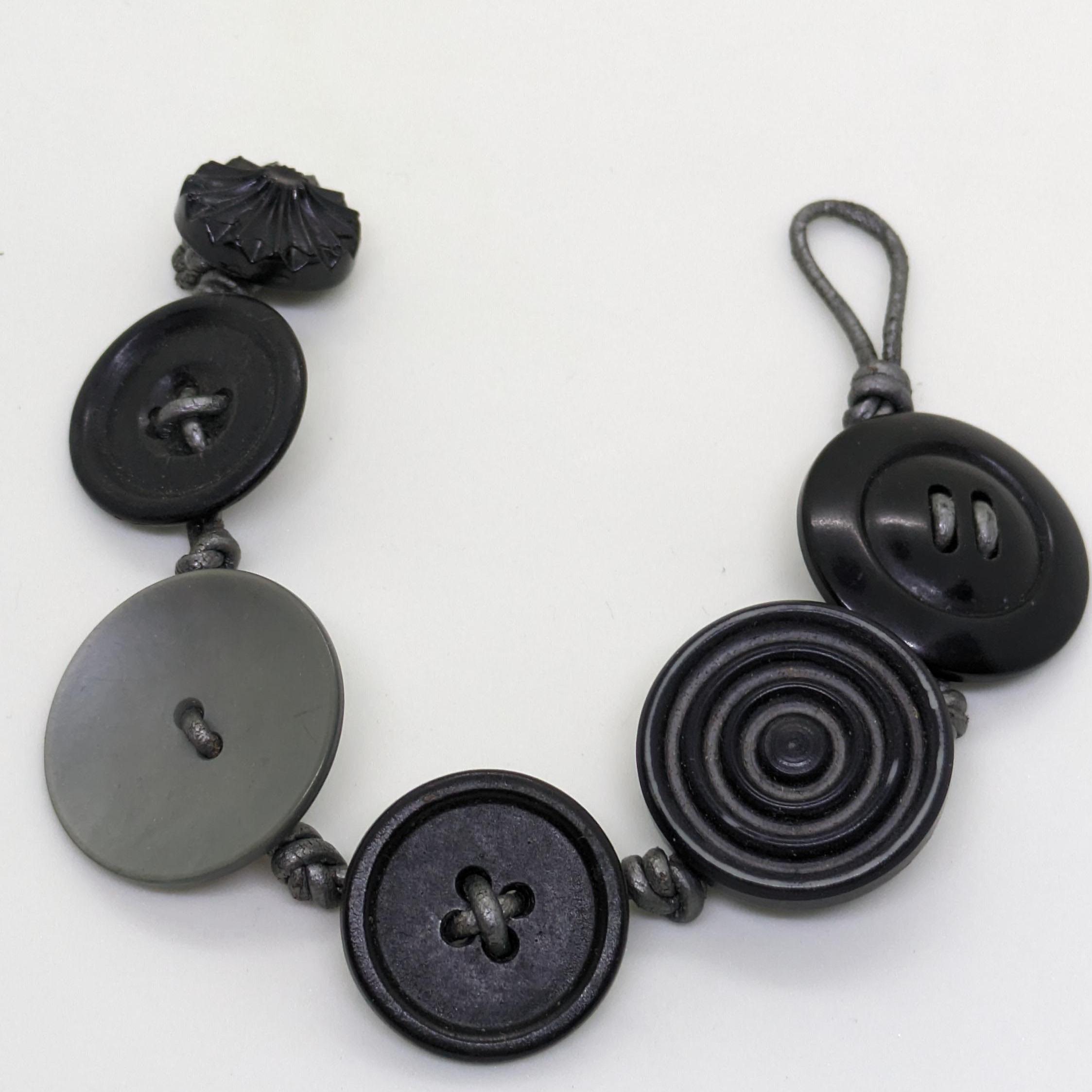 Black Grey Hand Crafted Vintage Buttons Bracelet