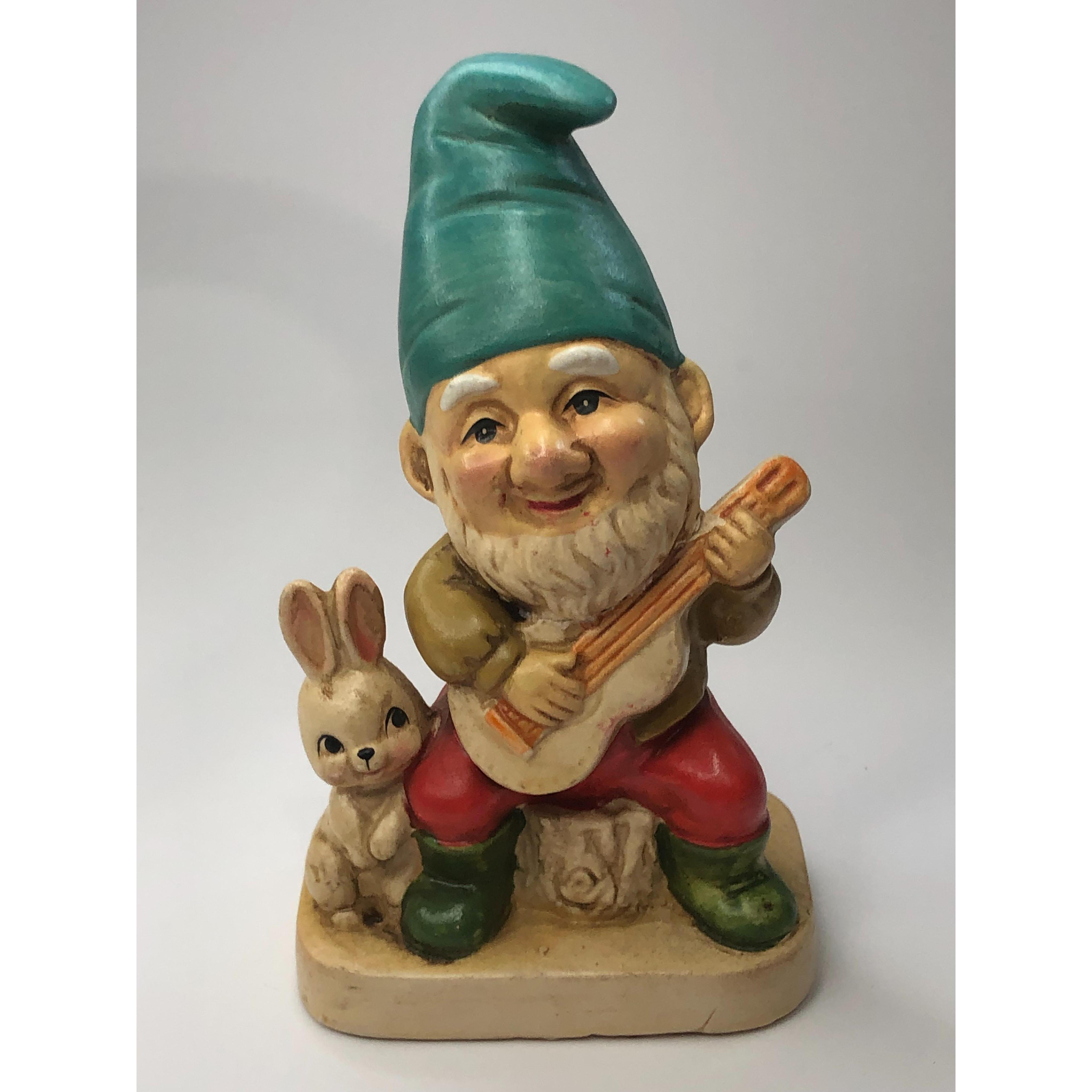 Vintage HOMCO Ceramic Gnome Bunny Rabbit Musician Guitar Figurine 5201 ...