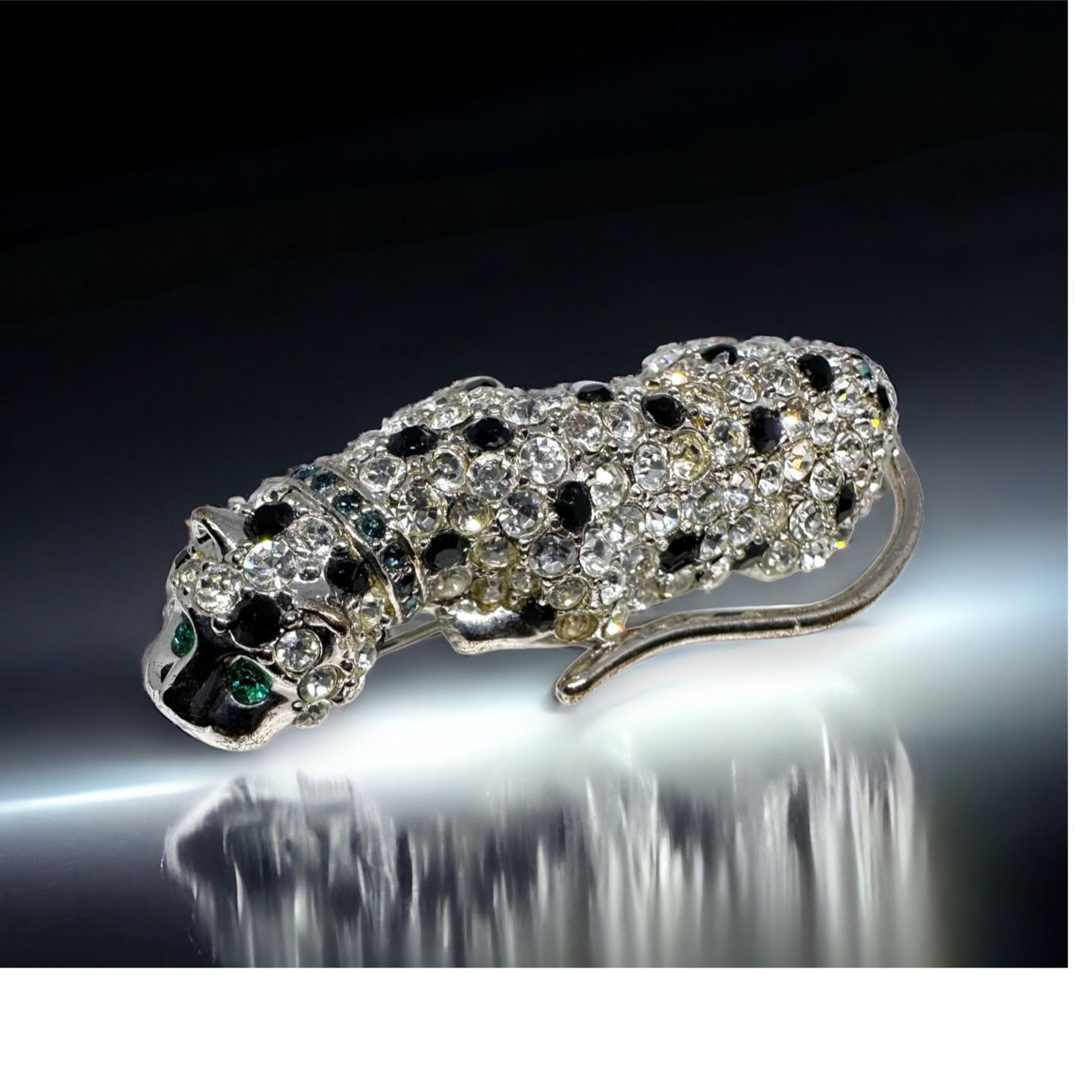 093. Kenneth J Lane KJL Snow Leopard Crystal Rhinestone Brooch