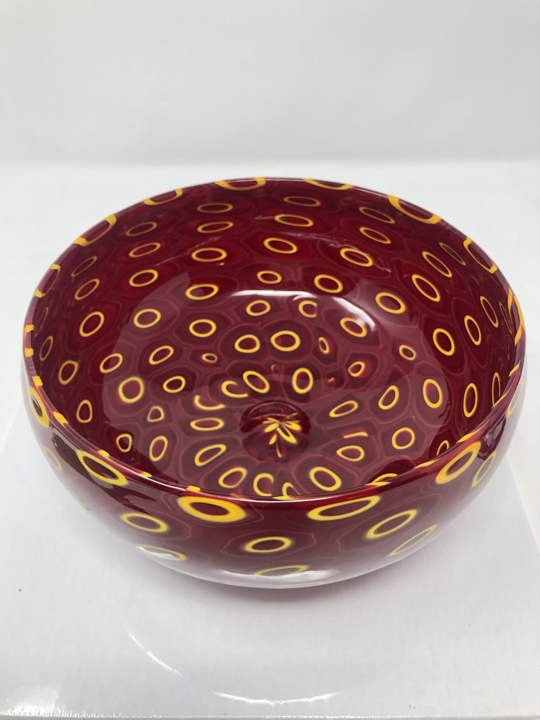 Sam Stang Studio Art Glass Bowl Red and Yellow Murrini